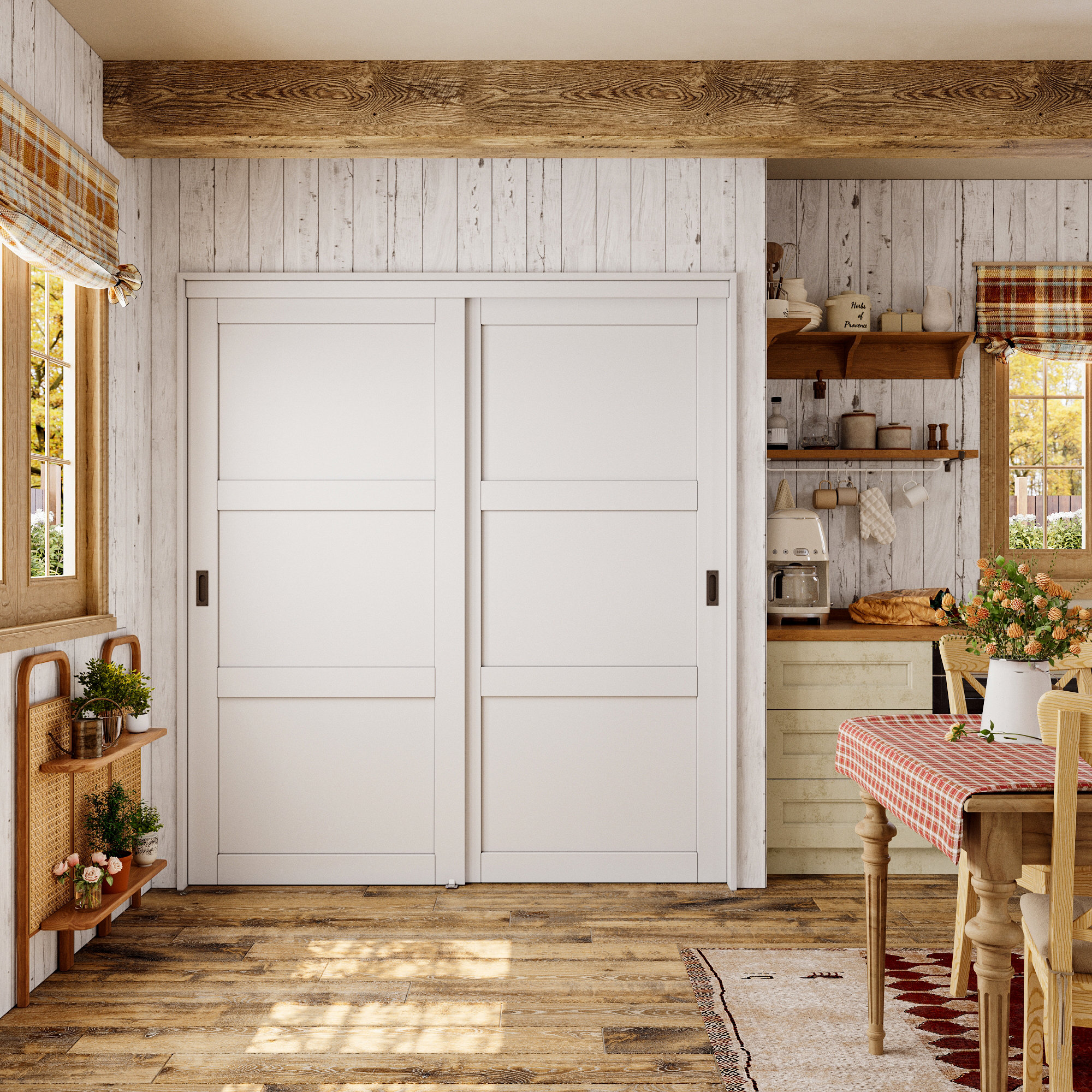 Home Worthy Paneled Pantry Closet Sliding Doors With Hardware & Handles ...