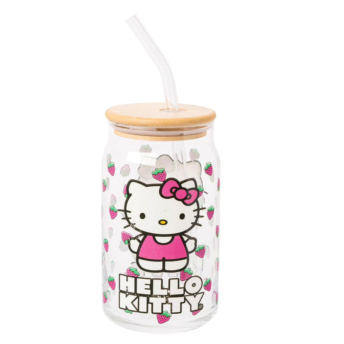 INKEDZ Sanrio Hello Kitty Strawberry Glass Jar Tumbler with Bamboo Lid ...