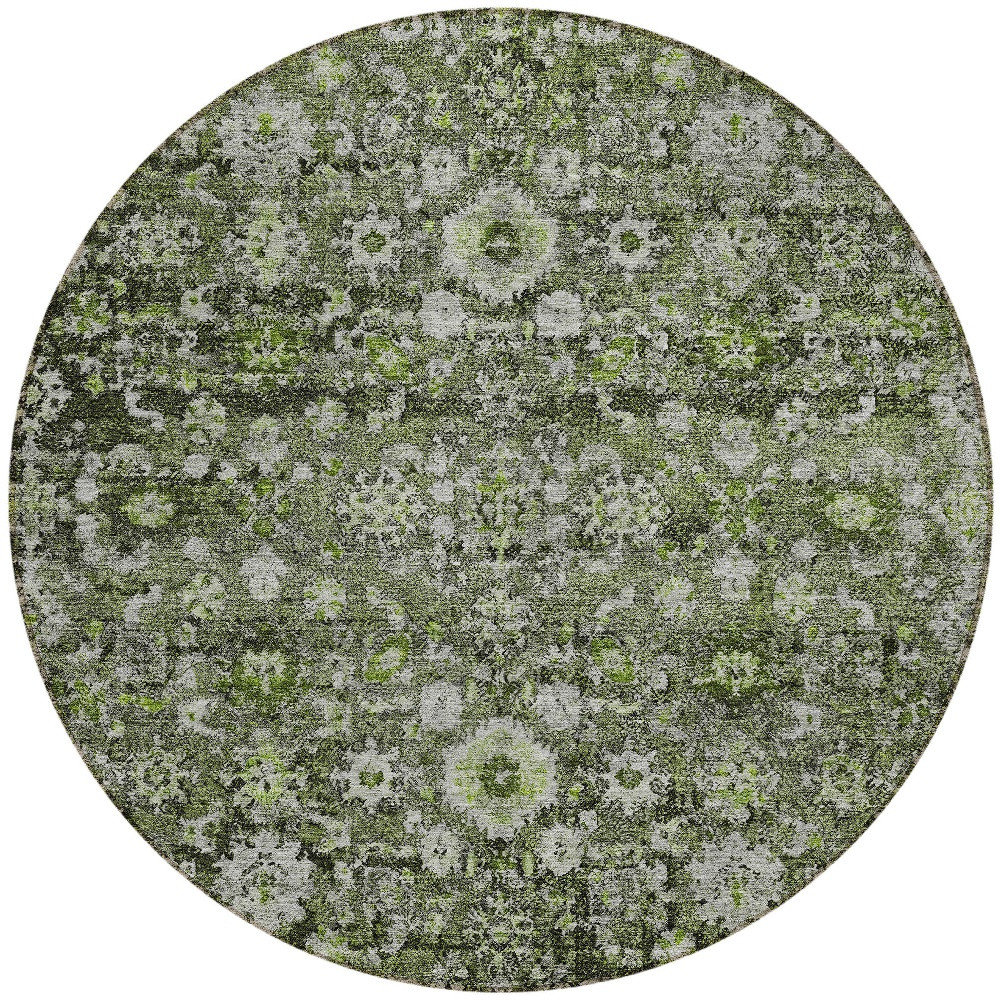 HomeRoots 8' Green And Olive Green Round Oriental Washable Indoor ...