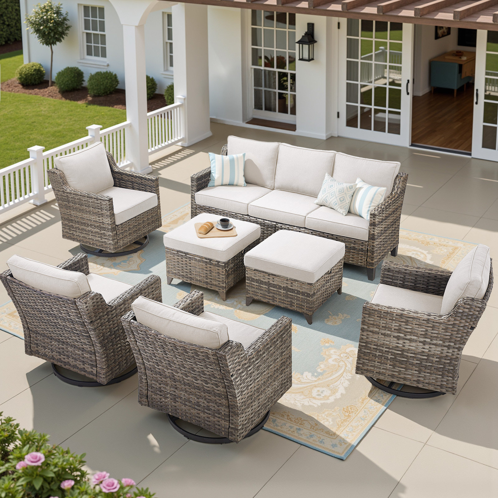 Lark Manor™ 7 Pieces Wicker Outdoor Furniture Set, All Weather High ...