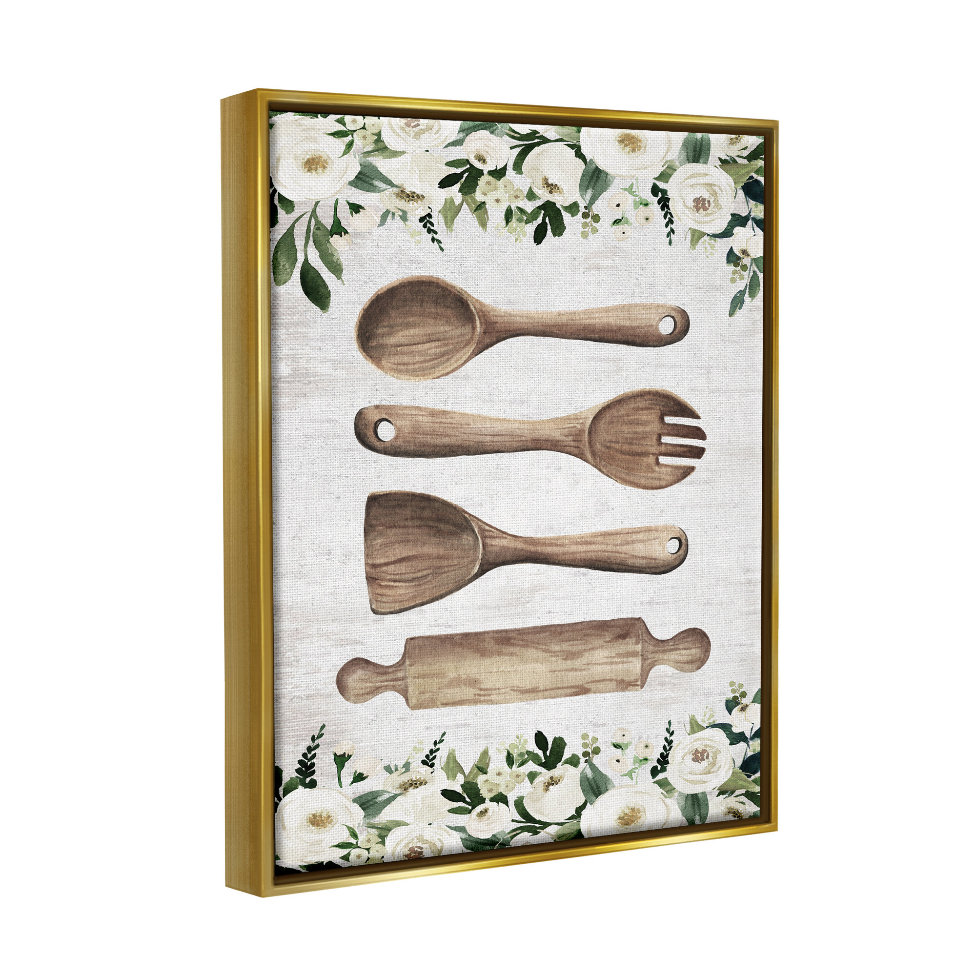 August Grove® Kitchen Utensils & Roses Framed Floater Canvas Wall Art ...