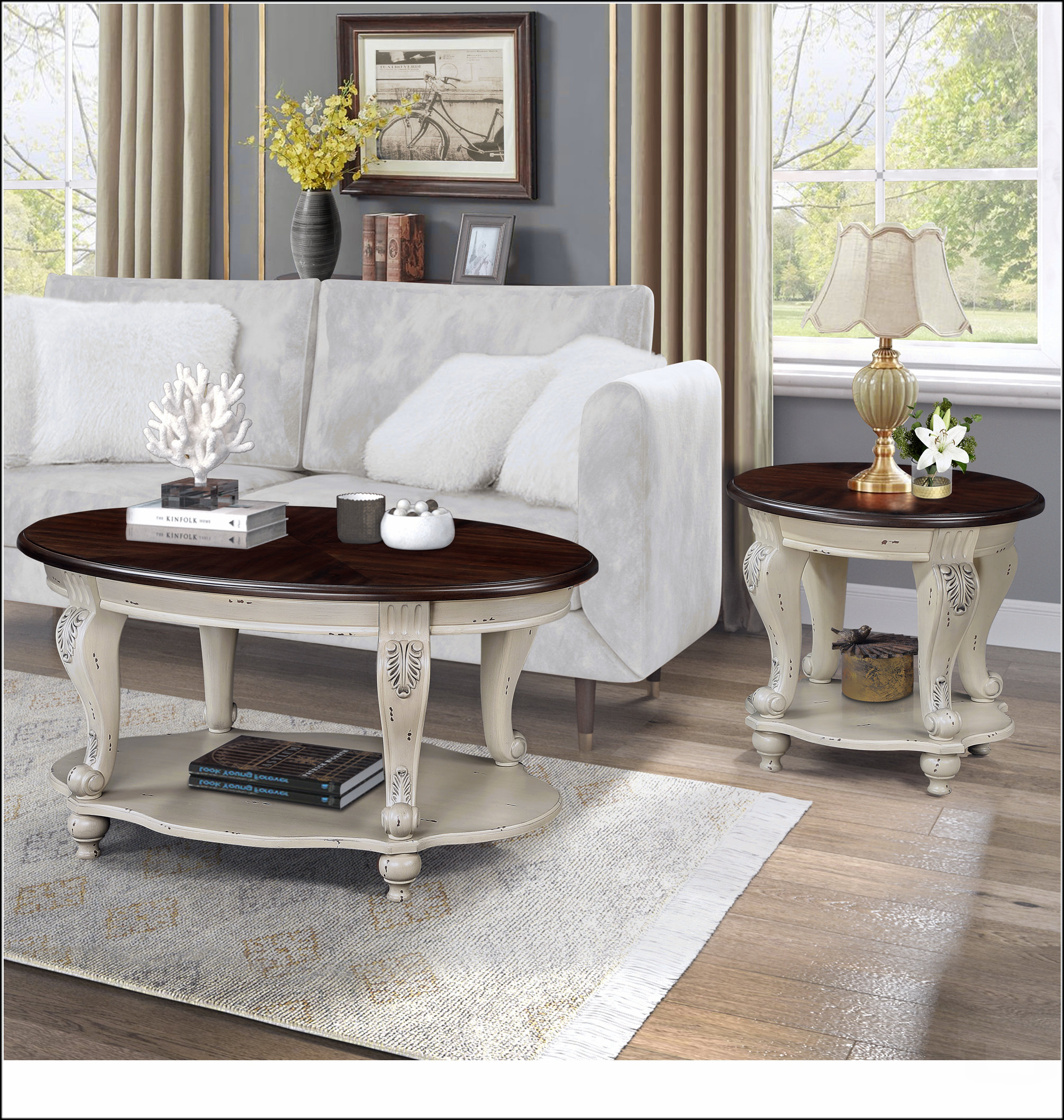 Ophelia & Co. 42'' oval wood coffee table for Living Room, 2-Tier Solid ...