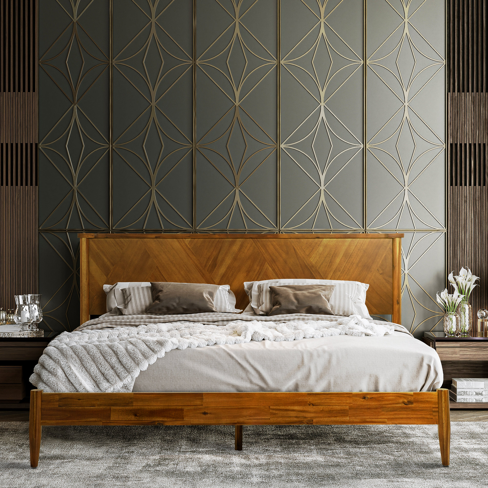 Union Rustic Kalleen Solid Wood Bed Frame with Artistic Patterned ...