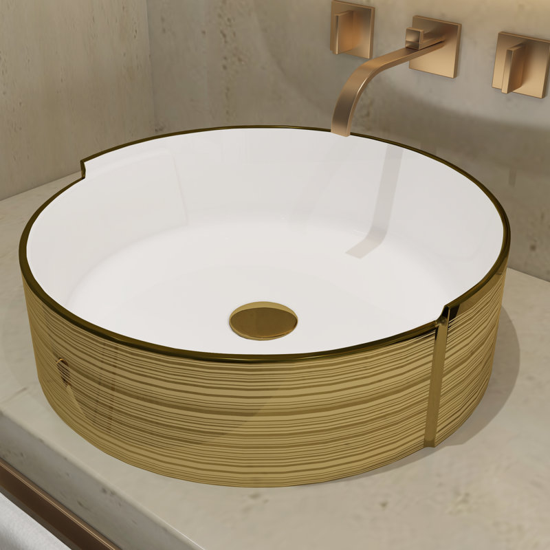 MEJE 16.75" Luxury Golden/Silver Stripe Round Art Basin, Bathroom ...