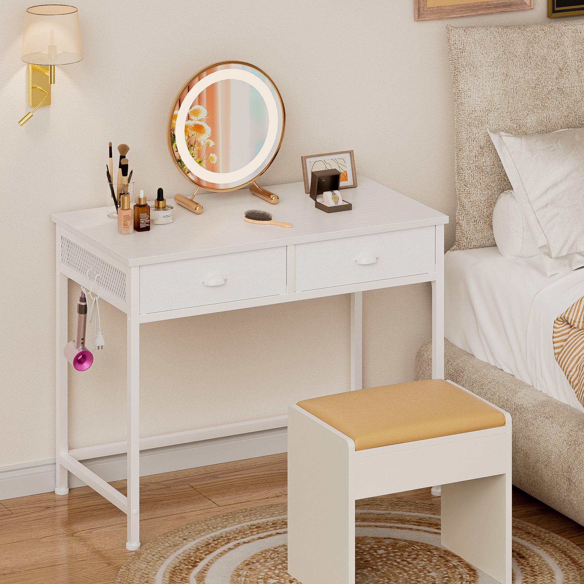 Latitude Run® Rececca Writing Desk 35 in. Computer Desk with 2 Fabric ...