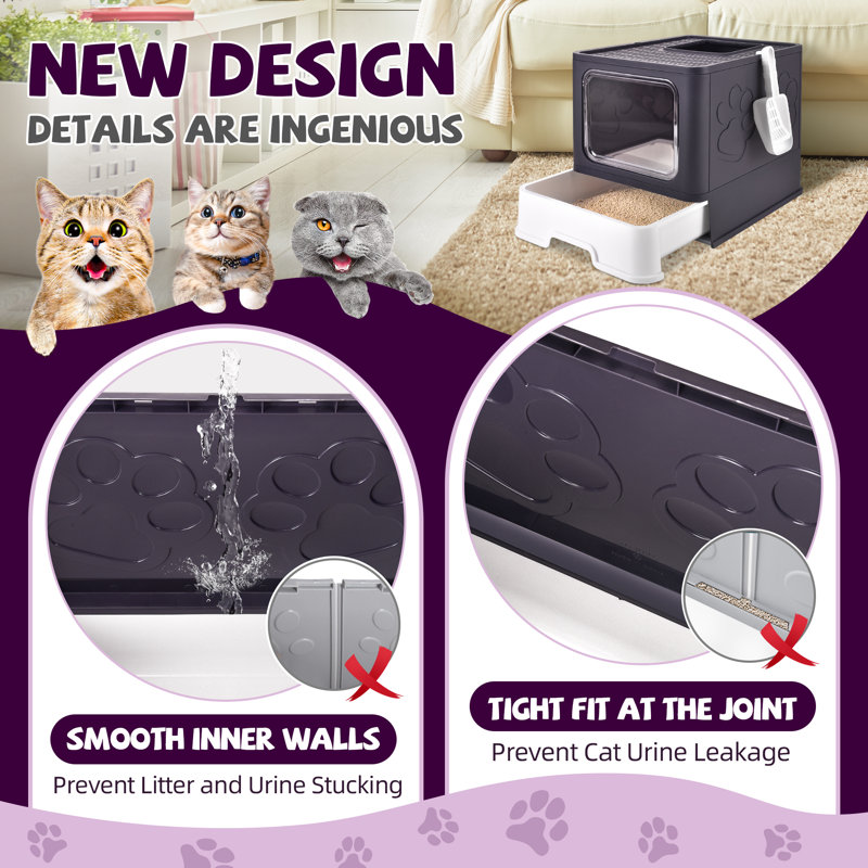 ARC Extra Large Cat Litter Box With Mat, Plastic Standard Enclosed ...