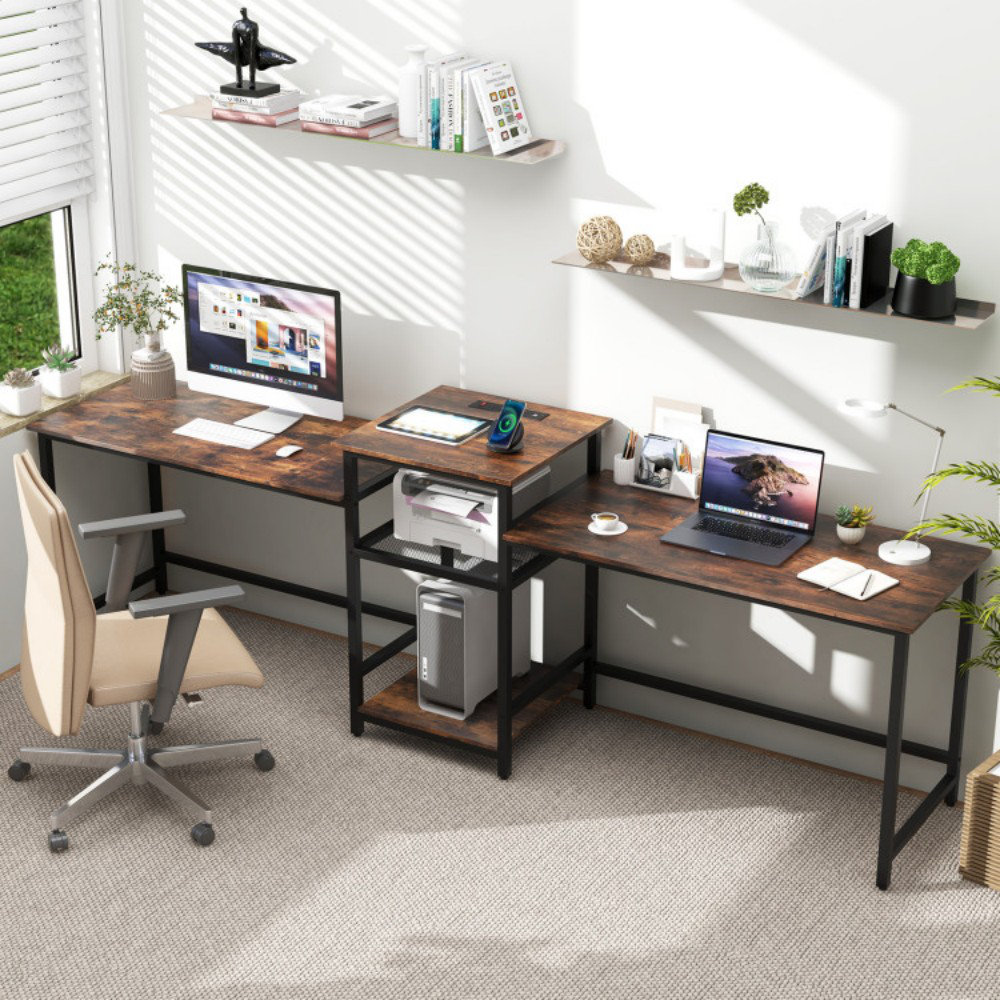 17 Stories 2-Person Computer Desk With Power Outlet And Printer Stand ...