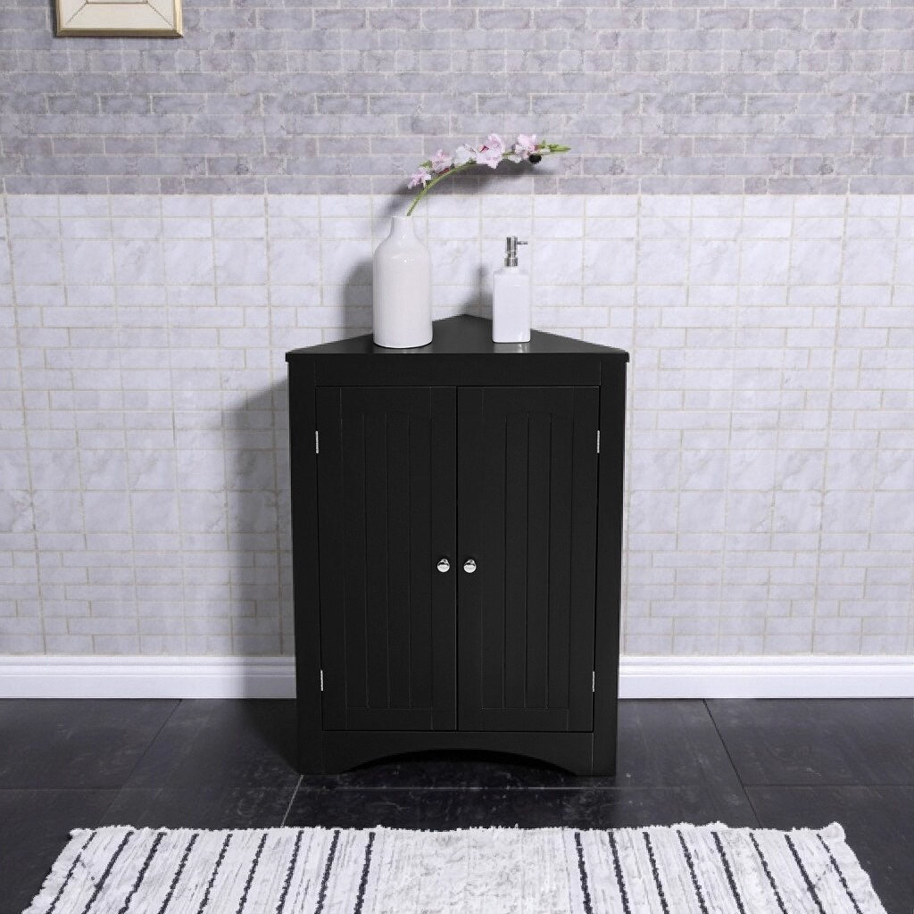 Winston Porter Bathroom Floor Corner Cabinet with Doors and Shelves ...