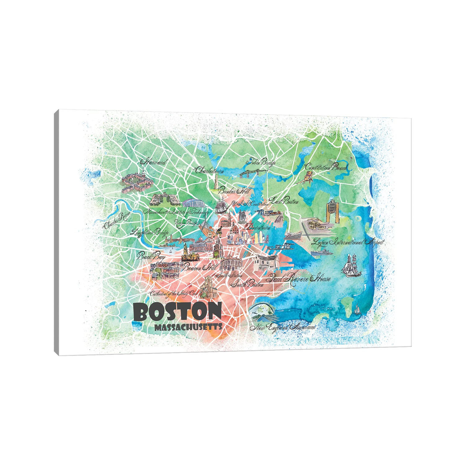 East Urban Home Boston Massachusetts USA Illustrated Map - Wayfair Canada
