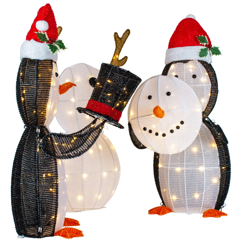 Northlight Seasonal Set of 3 LED Lighted Penguins Building Snowman ...