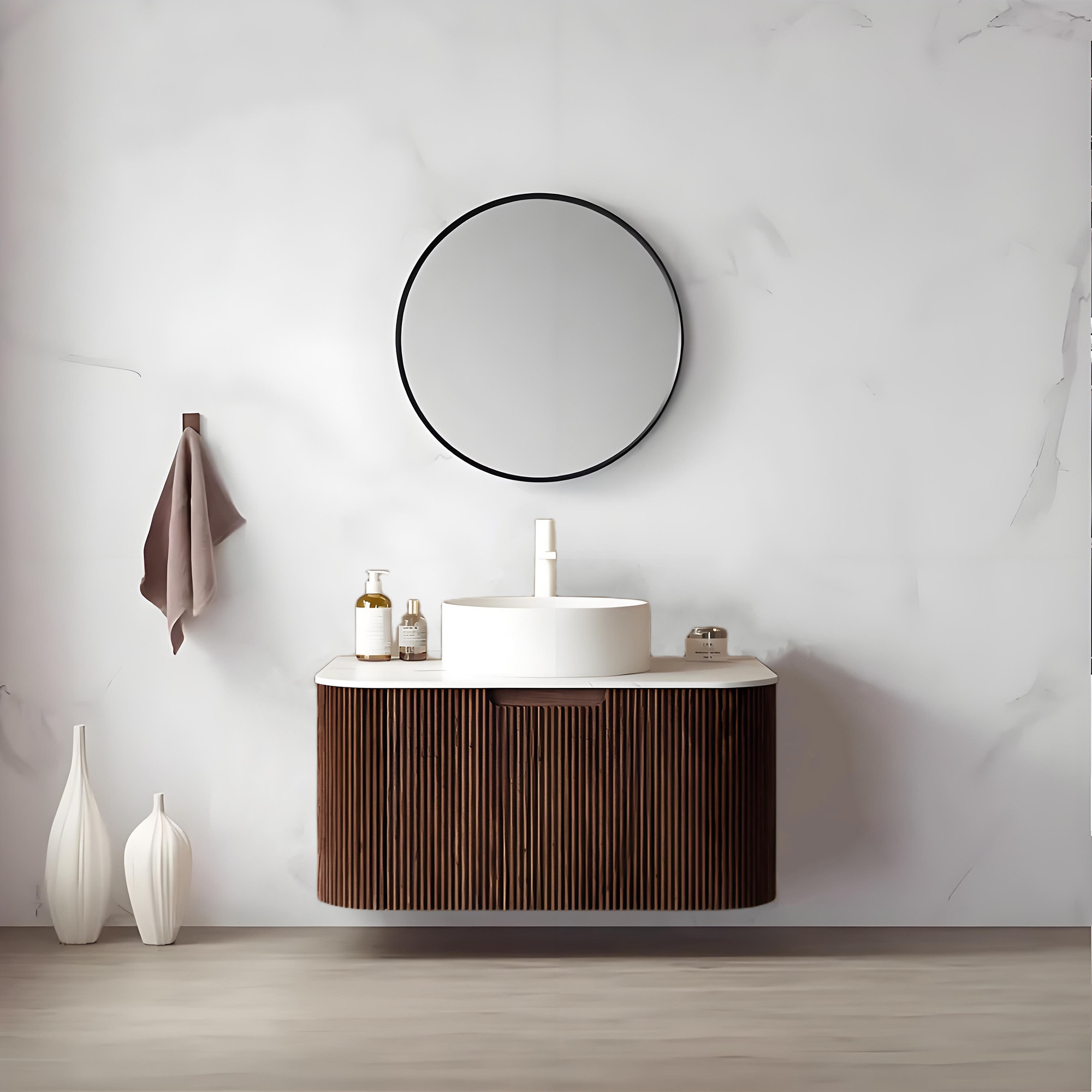 Latitude Run® Modern Wall Mounted Floating Curved Edge Striped Bathroom ...