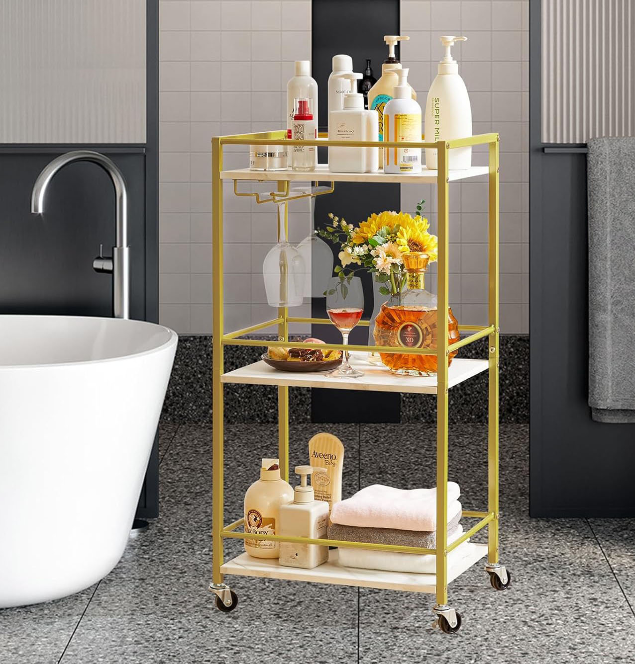 Latitude Run® Home Bar Serving Cart,Small Bar Cart With 3-Tier, Mobile ...