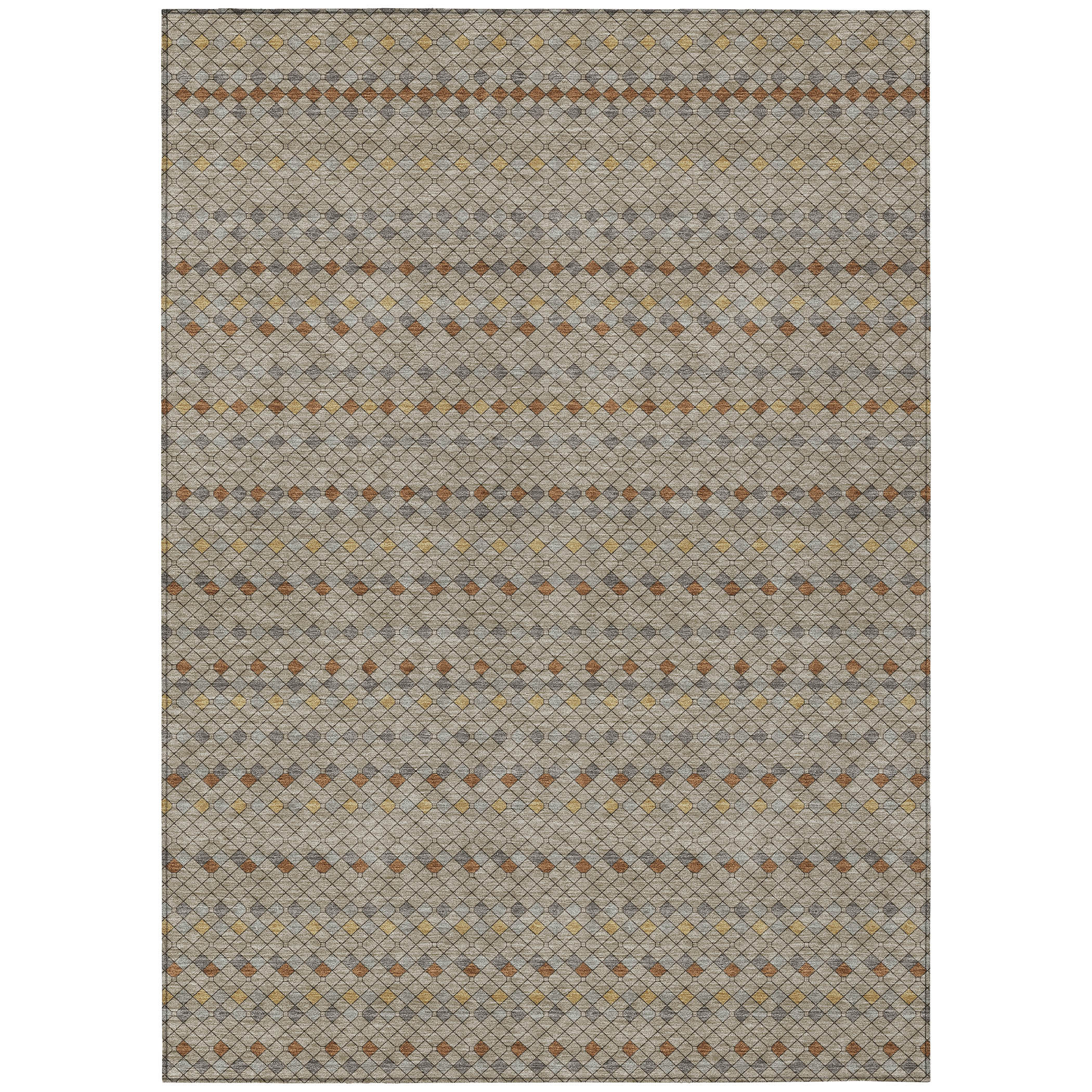 Orren Ellis 10' X 14' Taupe And Copper Striped Washable Indoor Outdoor ...
