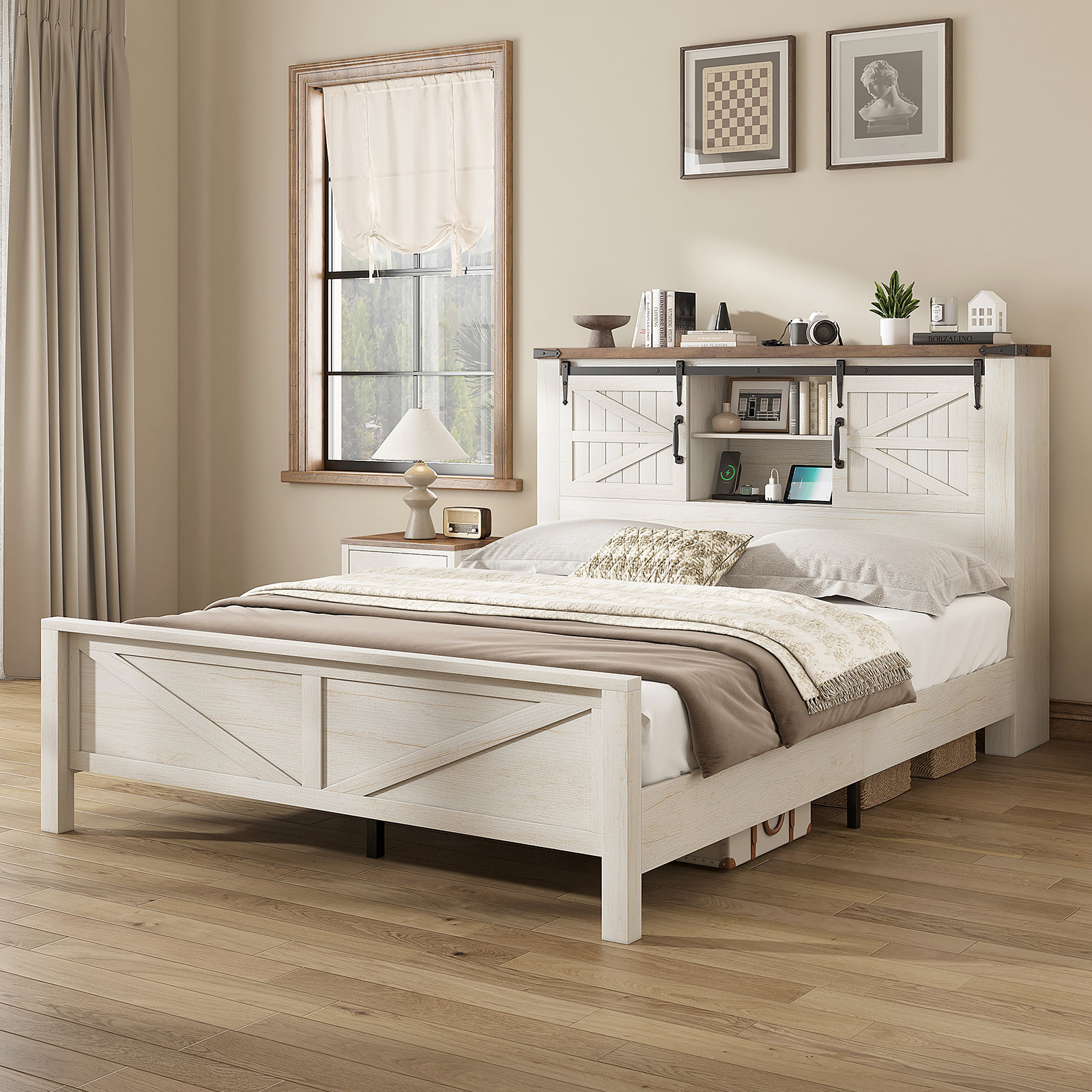 Gracie Oaks Oceant Sherell Farmhouse Bed Frame Storage Bookcase ...