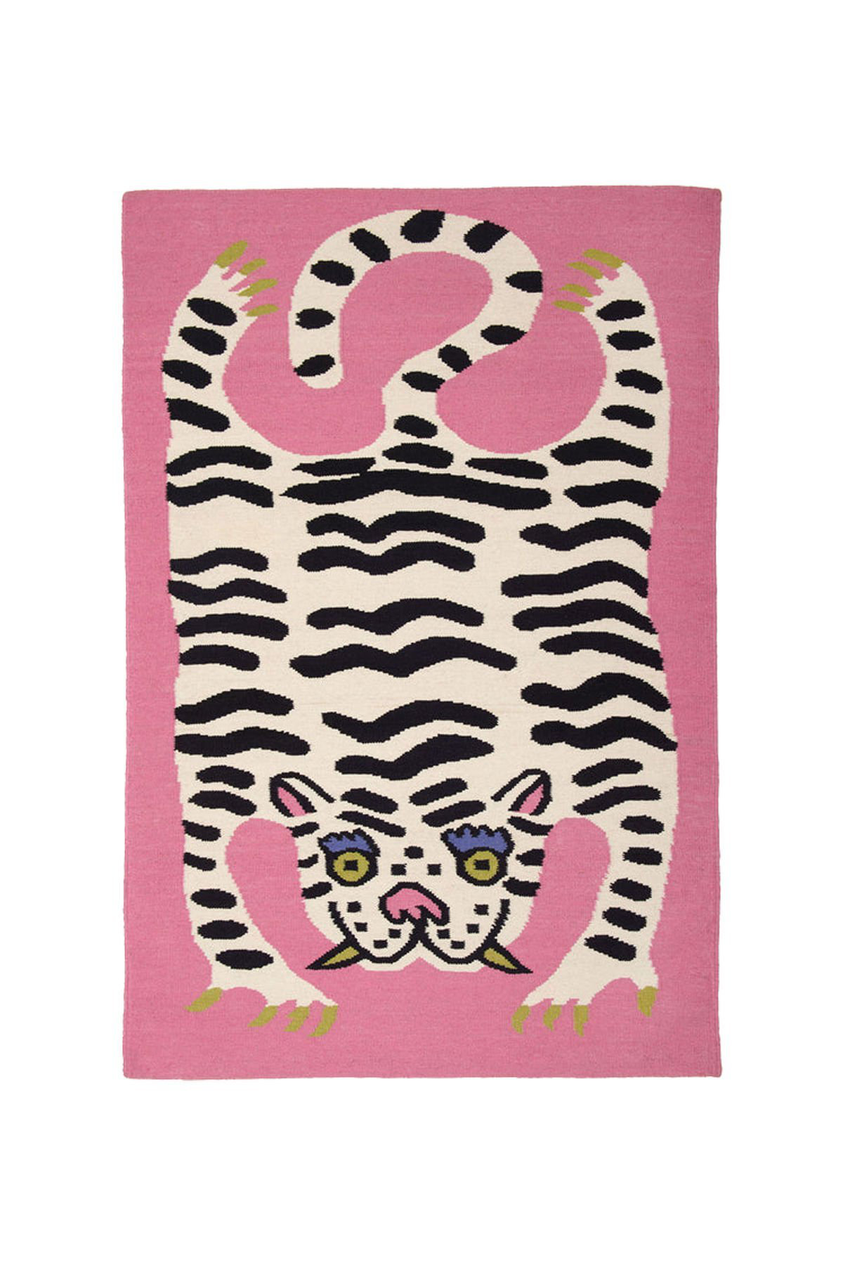 Bungalow Rose Pink Tiger Figure Woven Base Rug | Wayfair