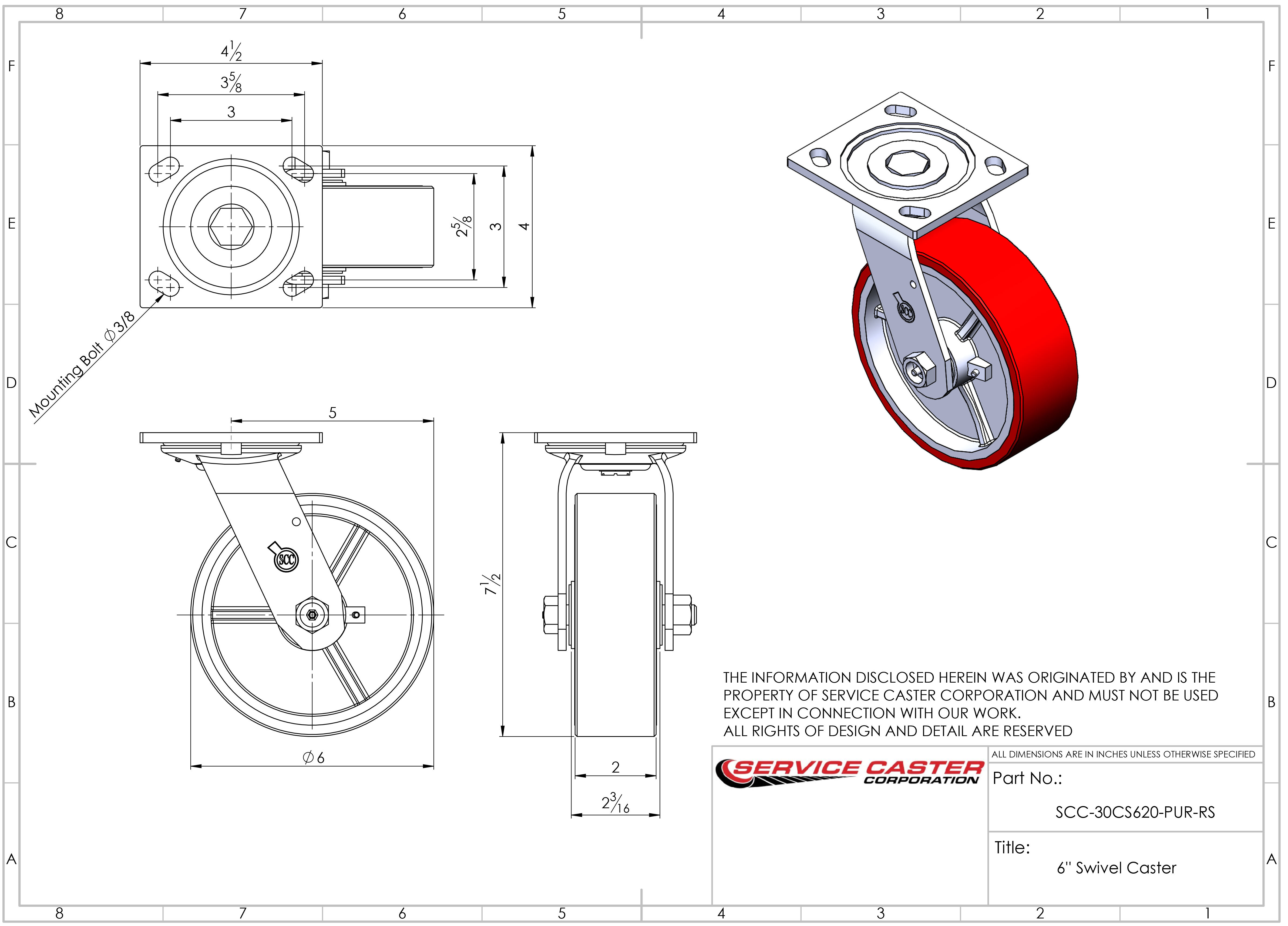 Service Caster 6 Inch Poly on Cast Iron Wheel Swivel Caster Set with ...