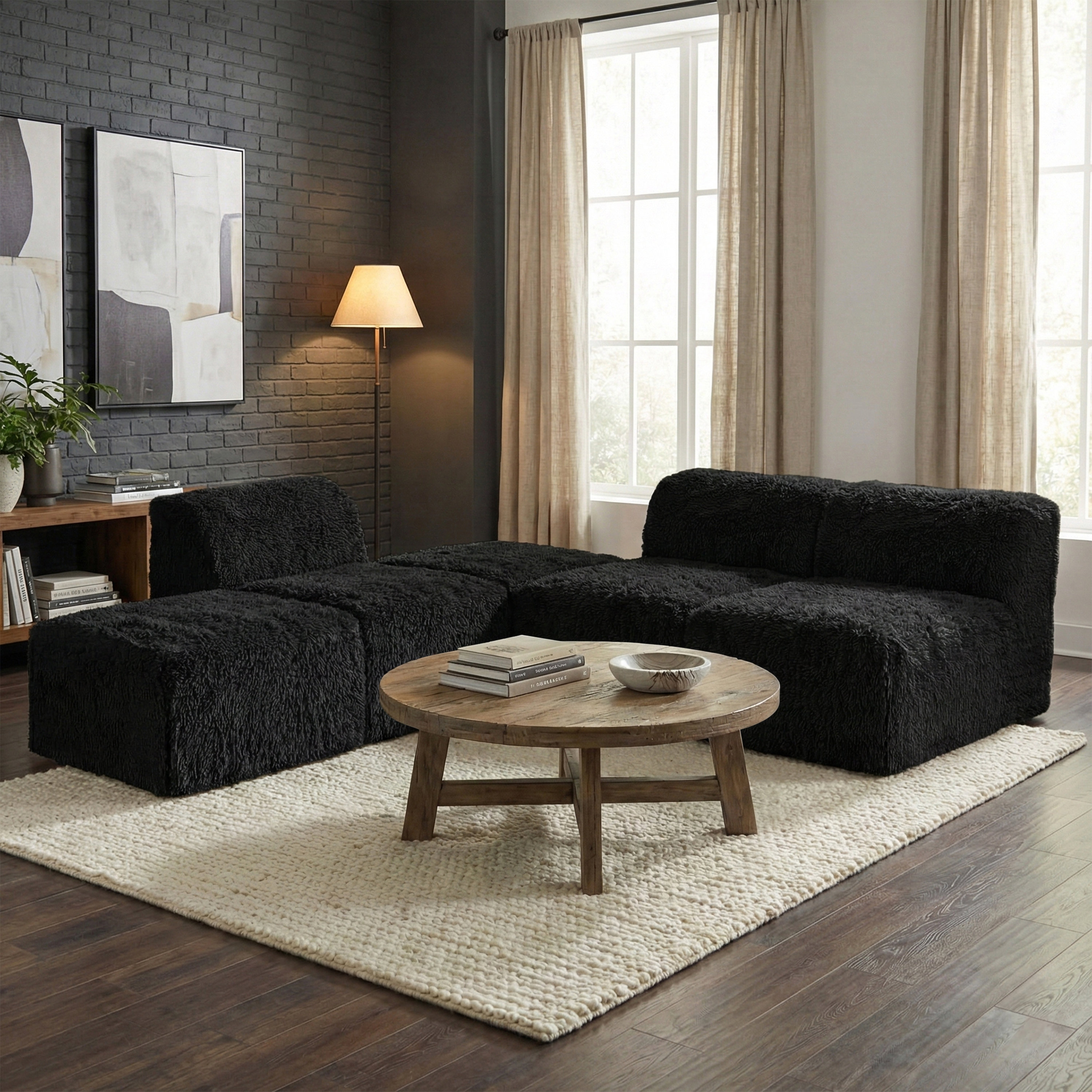 Hokku Designs Cathryn 5-Piece Faux Fur Foam Modular Armless Compressed ...