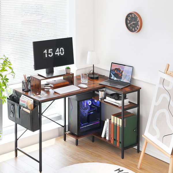 Inbox Zero Lorrene L Shaped Desk, Corner Desk with Monitor Stand ...