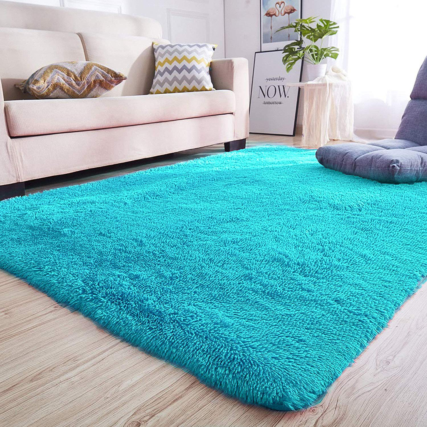 Everly Quinn Tapis à poils longs bleu - Wayfair Canada