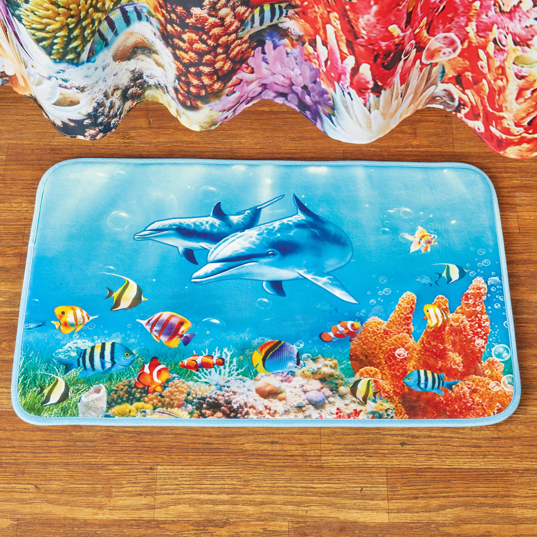 Beachcrest Home™ Dolphins and Tropical Fish Cushioned Bath Mat | Wayfair