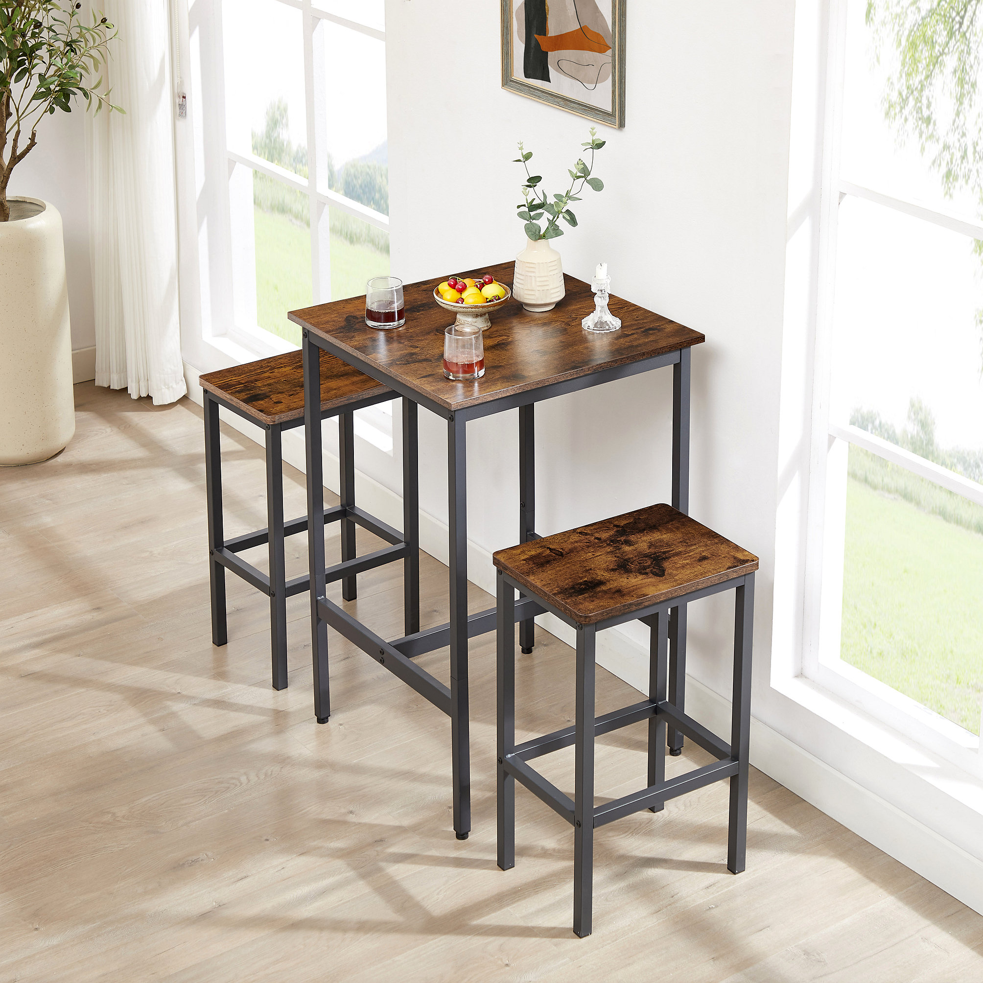 17 Stories Bar Table Set, Square Bar Table With 2 Bar Chairs | Wayfair