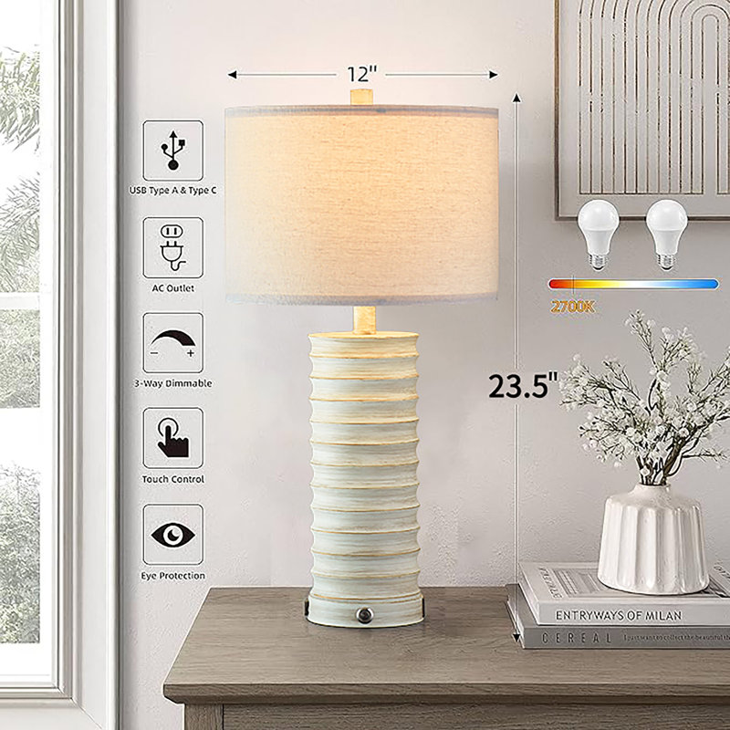 Wrought Studio™ Harmina 23.5" Dimmable USB Table Lamp Set with Touch ...