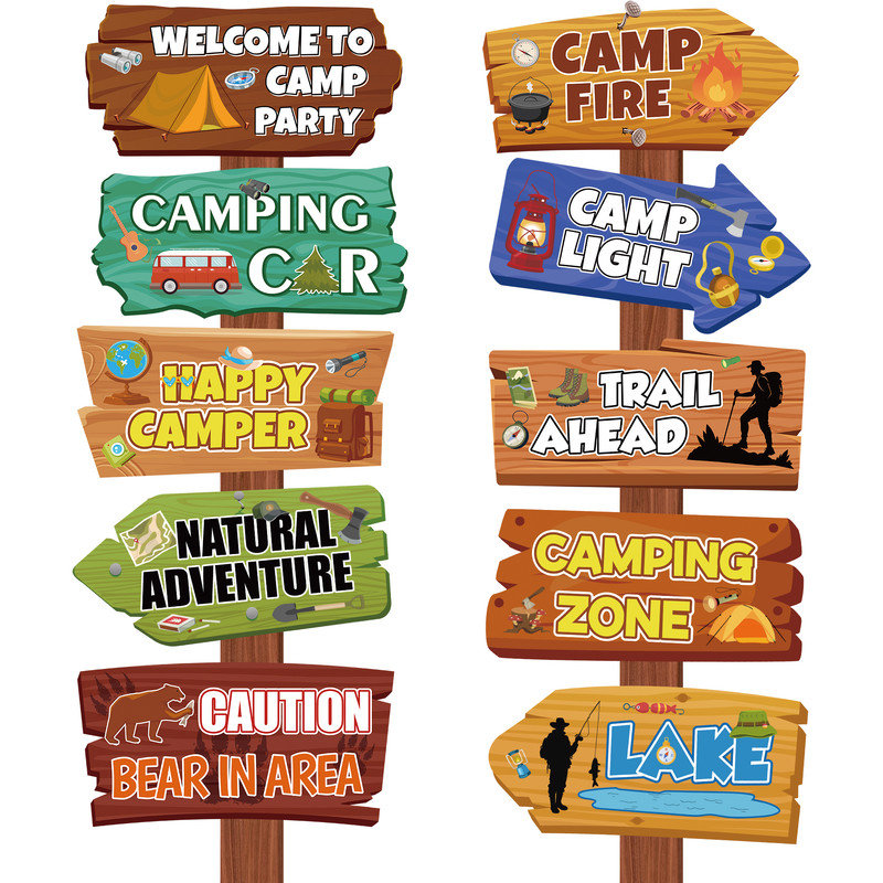 The Party Aisle Camping Themed Party Directional Signs | Wayfair.co.uk