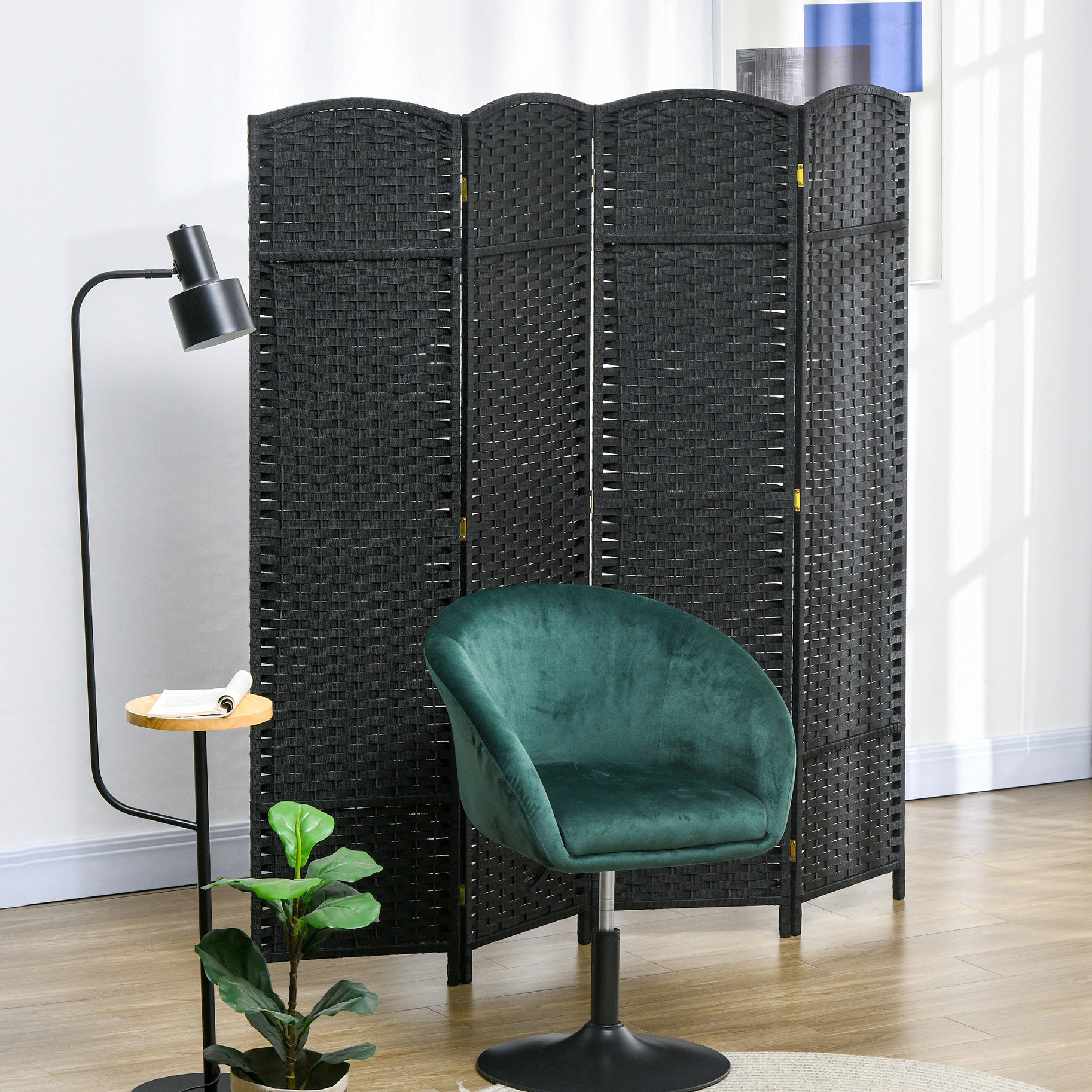 TUOXIN Room Divider 4 Panel, 5.6' Tall Folding Privacy Screen. Black ...