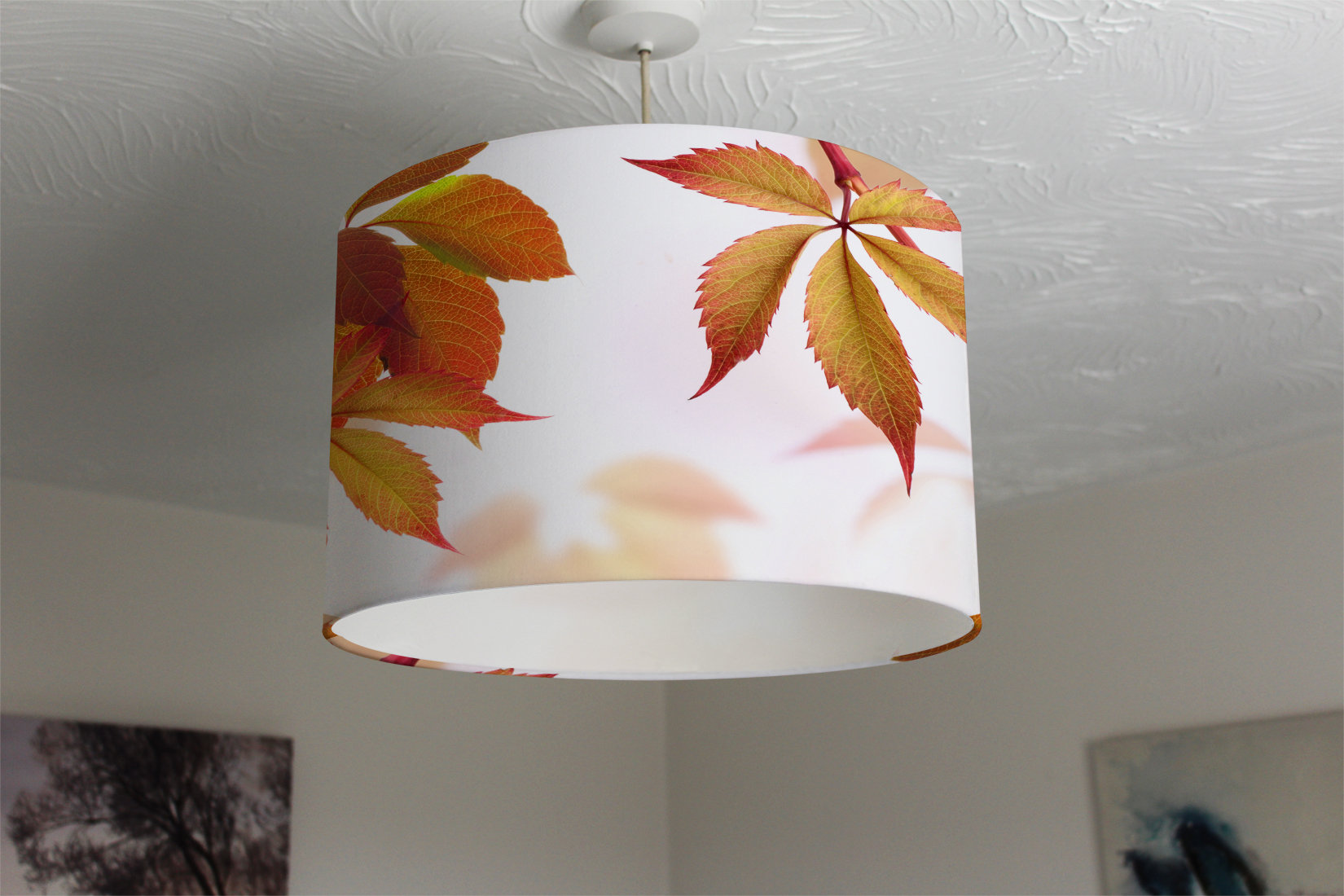 Ebern Designs Autumn Leaves Cotton Drum Lamp Shade | Wayfair.ie