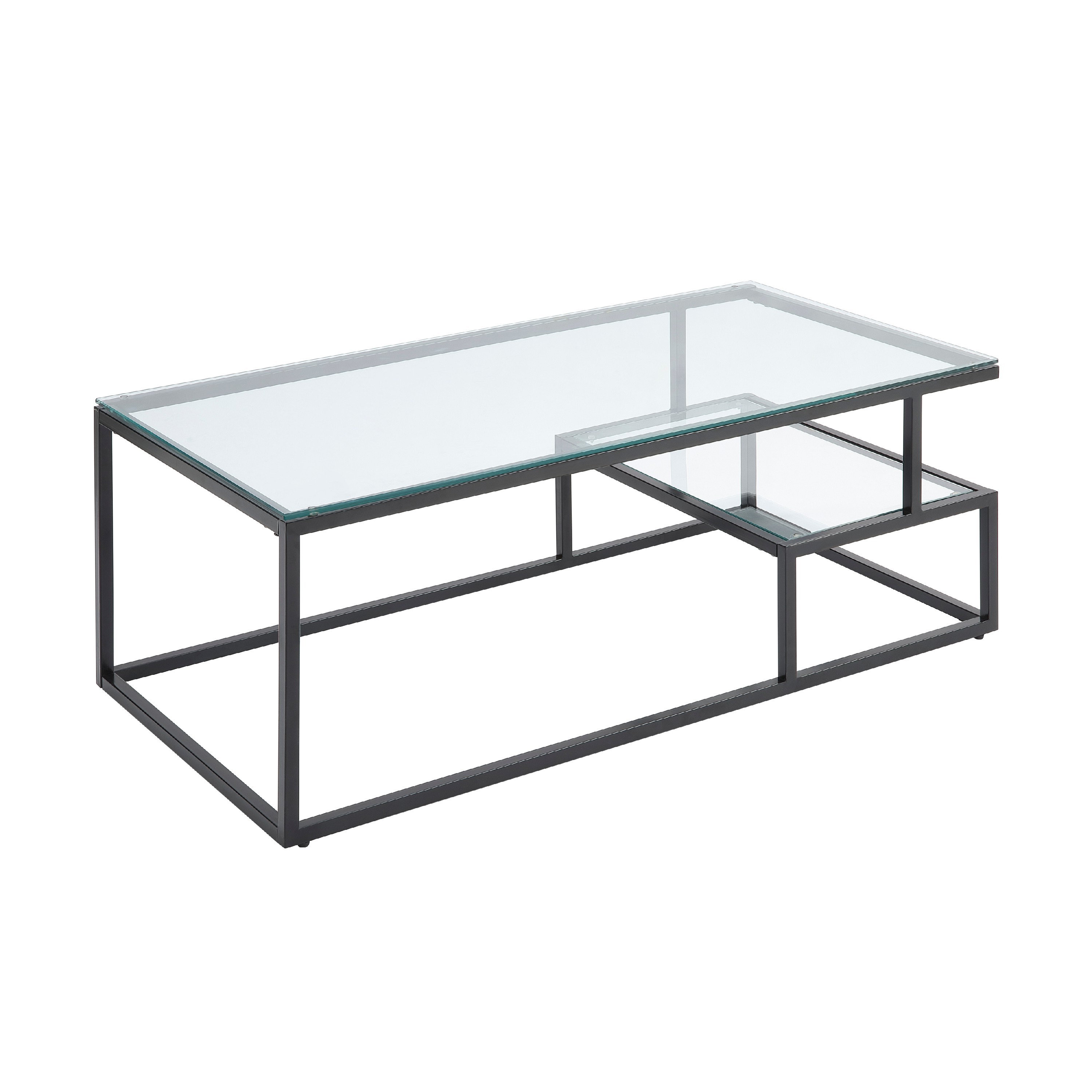 Benjara Elena Coffee Table, 2-Tier Design, Glass Top And Shelf, Black ...