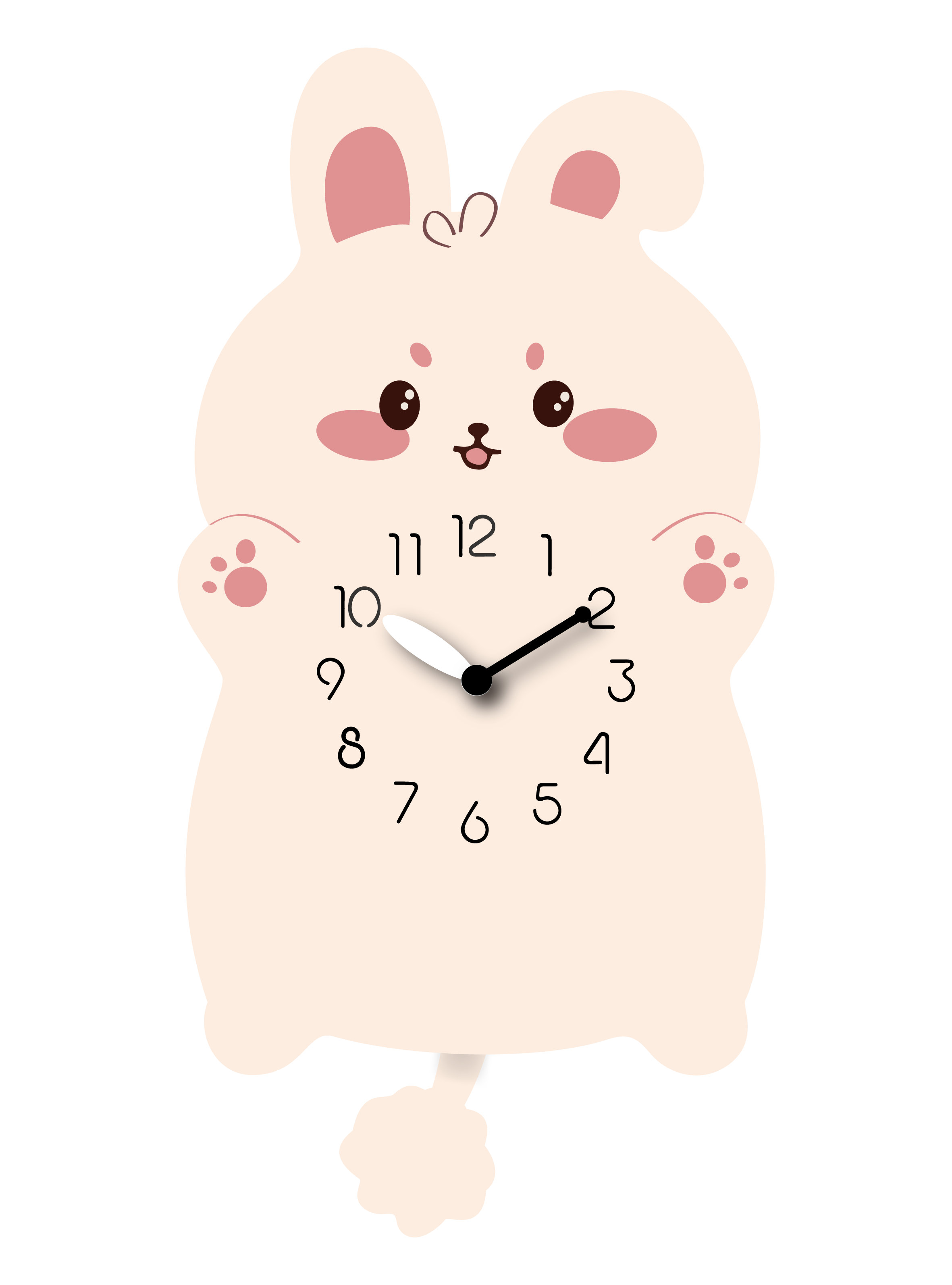 FGnano Cute Rabbit-Shaped Pendulum Wall Clock, Cartoon Style, MDF, 13.6 ...