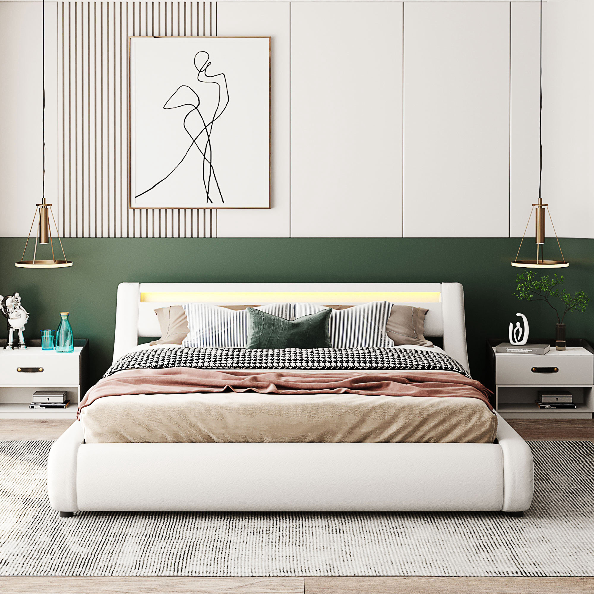 Orren Ellis Modern bed frame, platform bed, storage bed with LED Lights ...