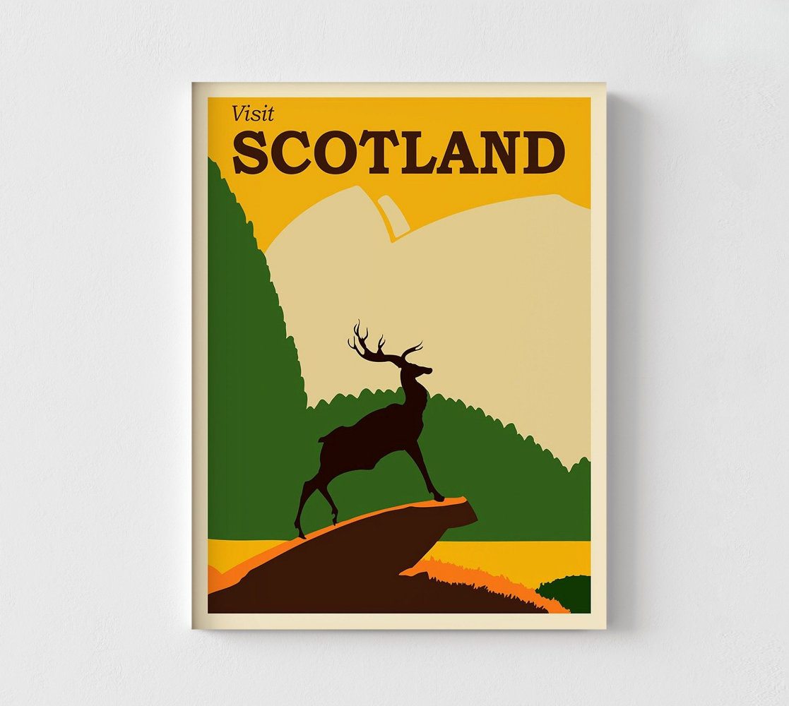 WeFrameArt Scotland Travel Poster, Wild Life Scottish Poster, Deer ...