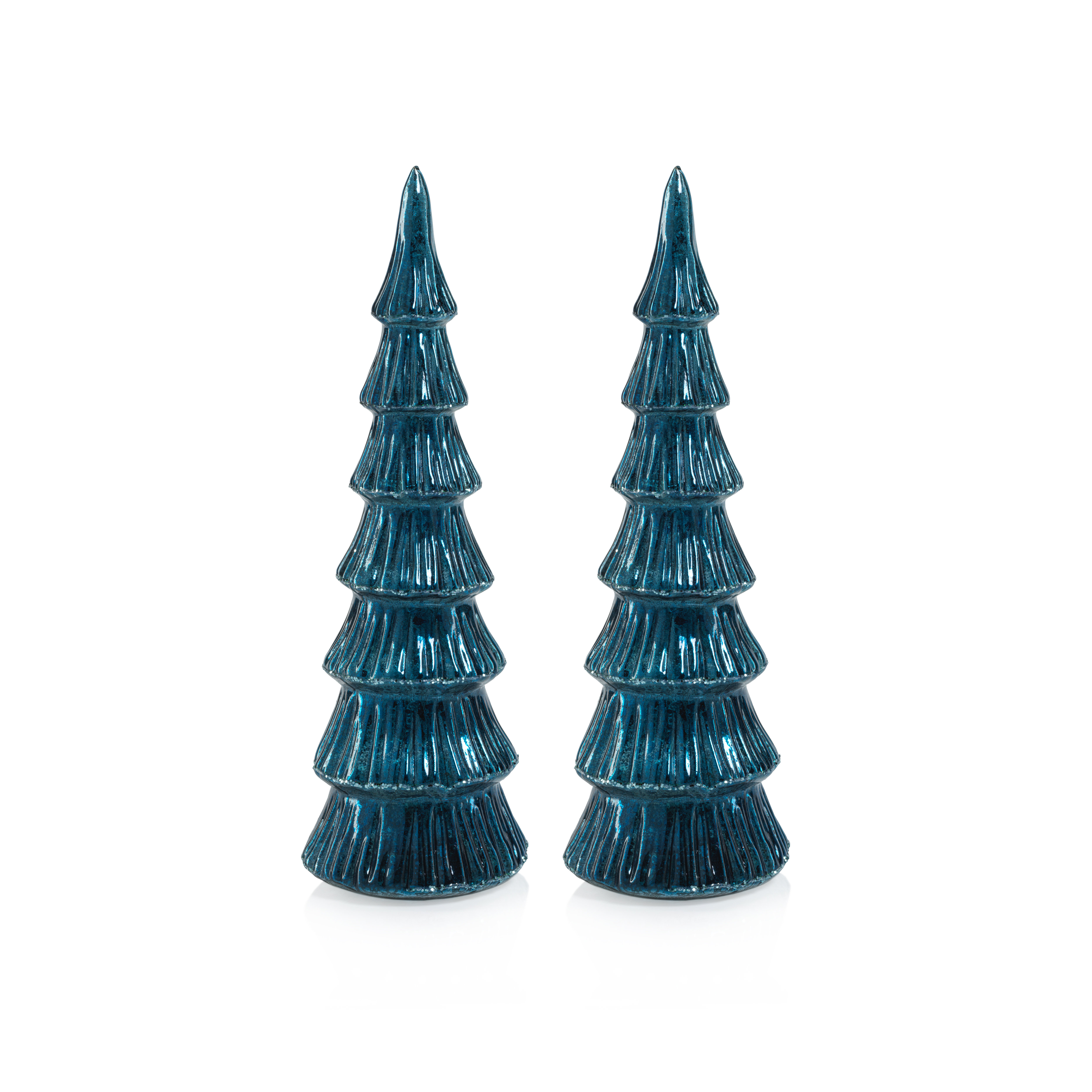 The Holiday Aisle® Lucian Blue LED Glass Holiday Tabletop Trees, Set of ...