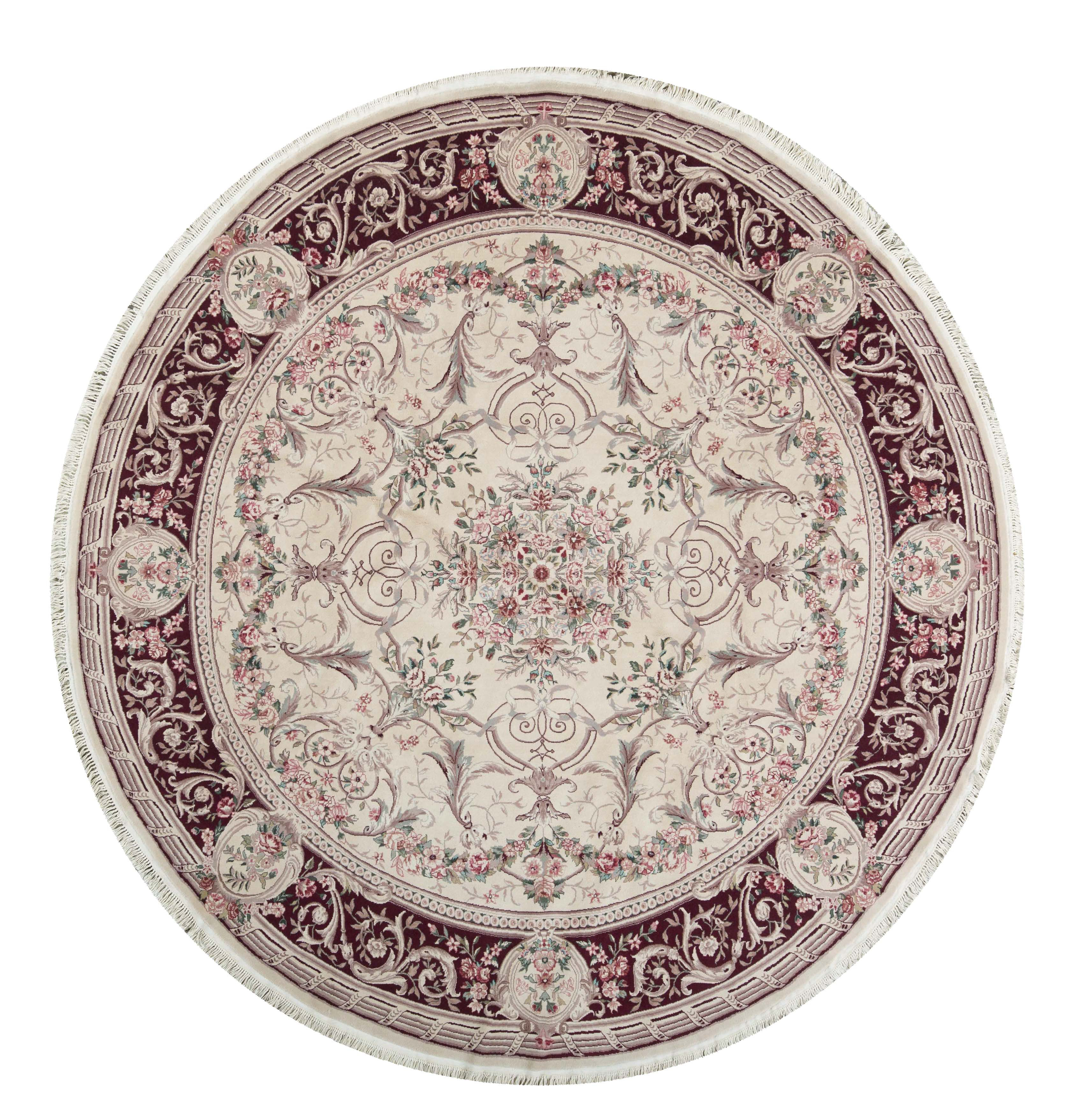 Bokara Rug Co., Inc. Hand-Knotted High-Quality Cream and Brown Round ...