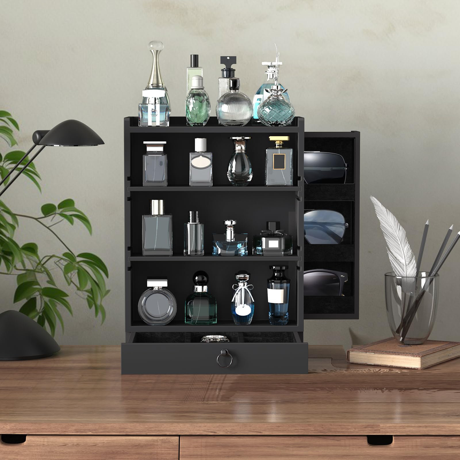 Hokku Designs Wooden Cologne Organizer For Men Sliding 4 Tiers Of ...