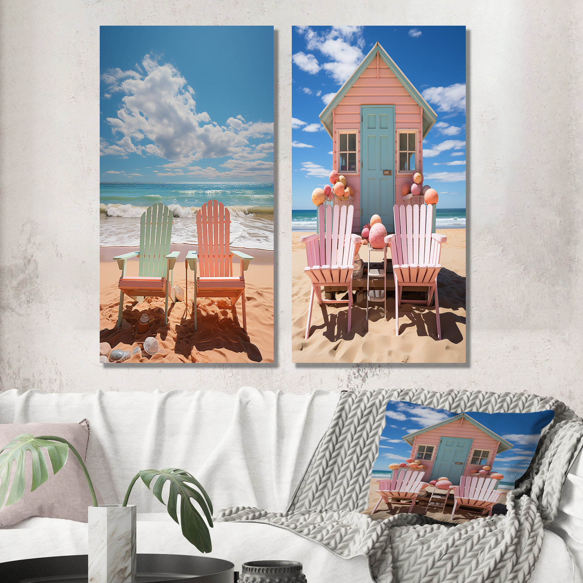 Highland Dunes Pink Miami Chairs - Wall Art Decor Set Of 2 - Nautical ...