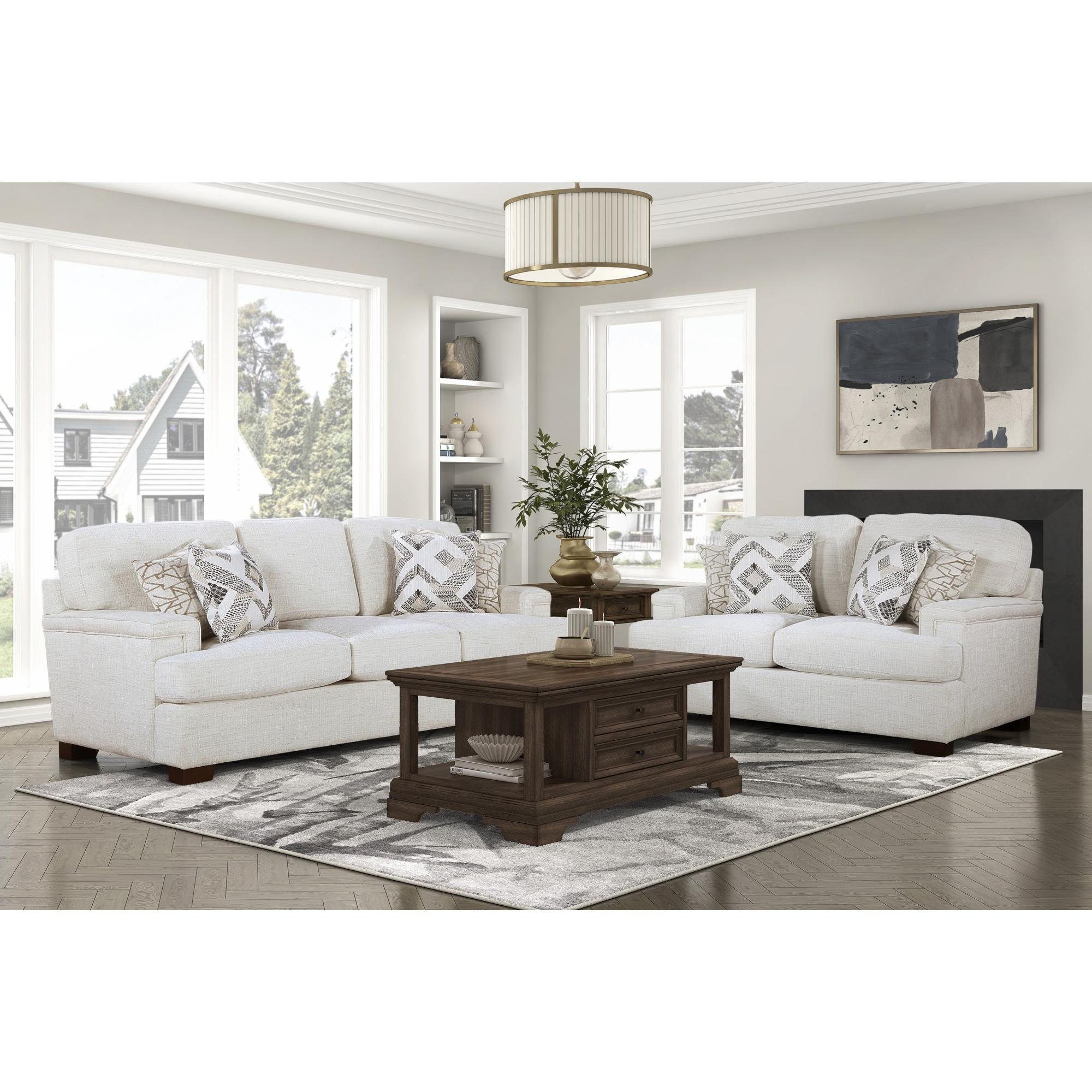 Ebern Designs Modern Elegance Comfort Sofa Set 2pc Sofa Loveseat Cream ...