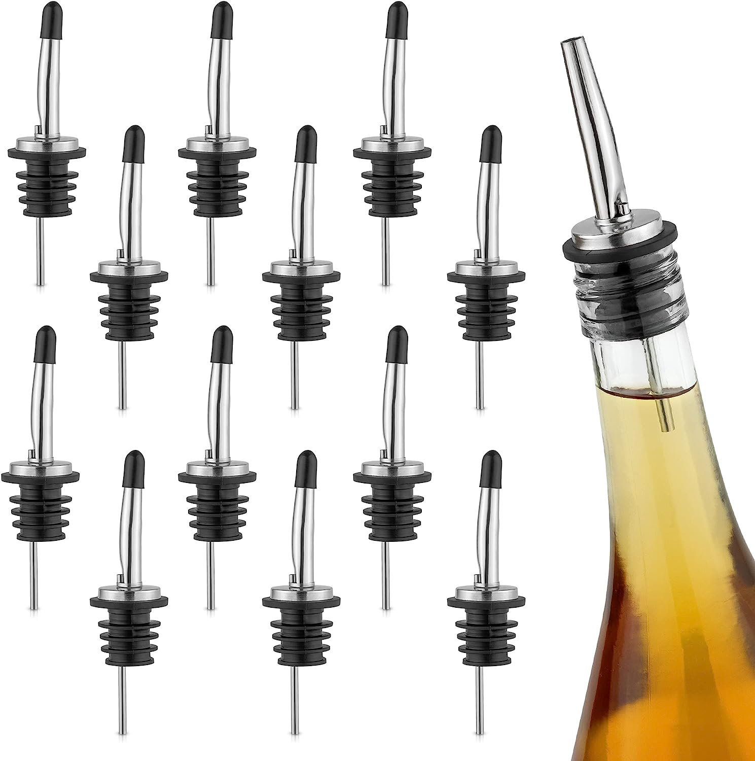 Prep & Savour Zulay 12 Pack Stainless Steel Liquor Pourers with Rubber ...