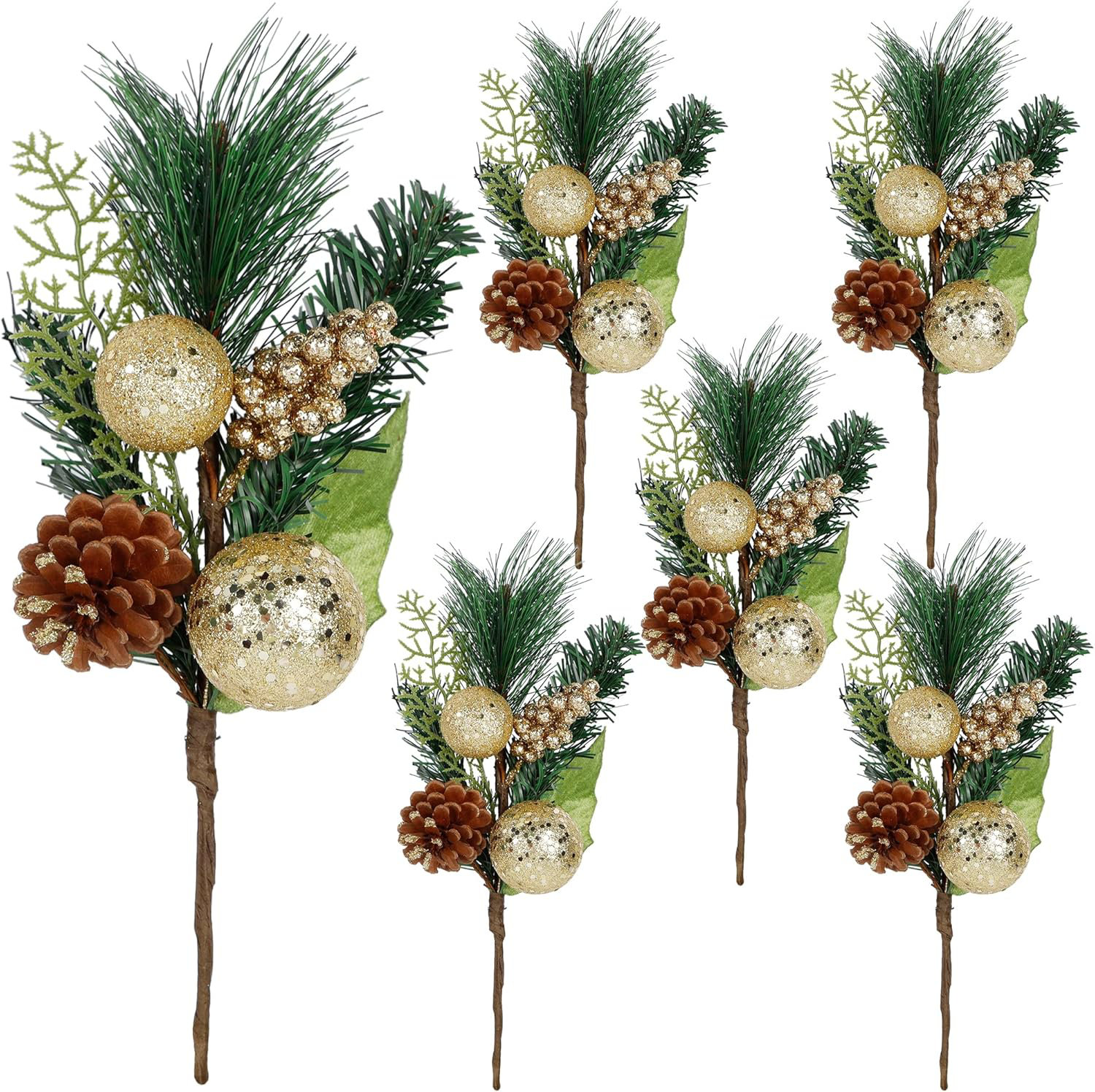 The Holiday Aisle® Christmas Faux Picks Evergreen Sprigs,Gold And ...