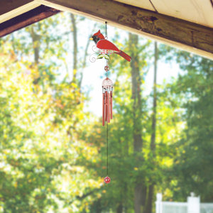 Arlmont & Co. 26" Long Northern Cardinal Wind Chime with Gem | Wayfair