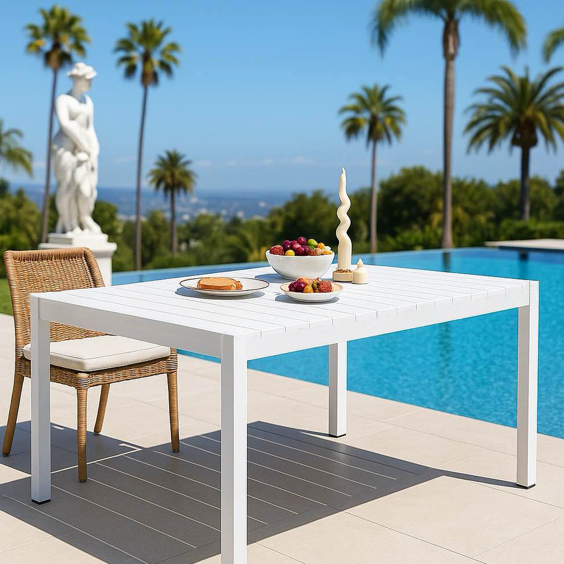 Ebern Designs White Modern Long Table For Kitchen Dinners And Patio ...