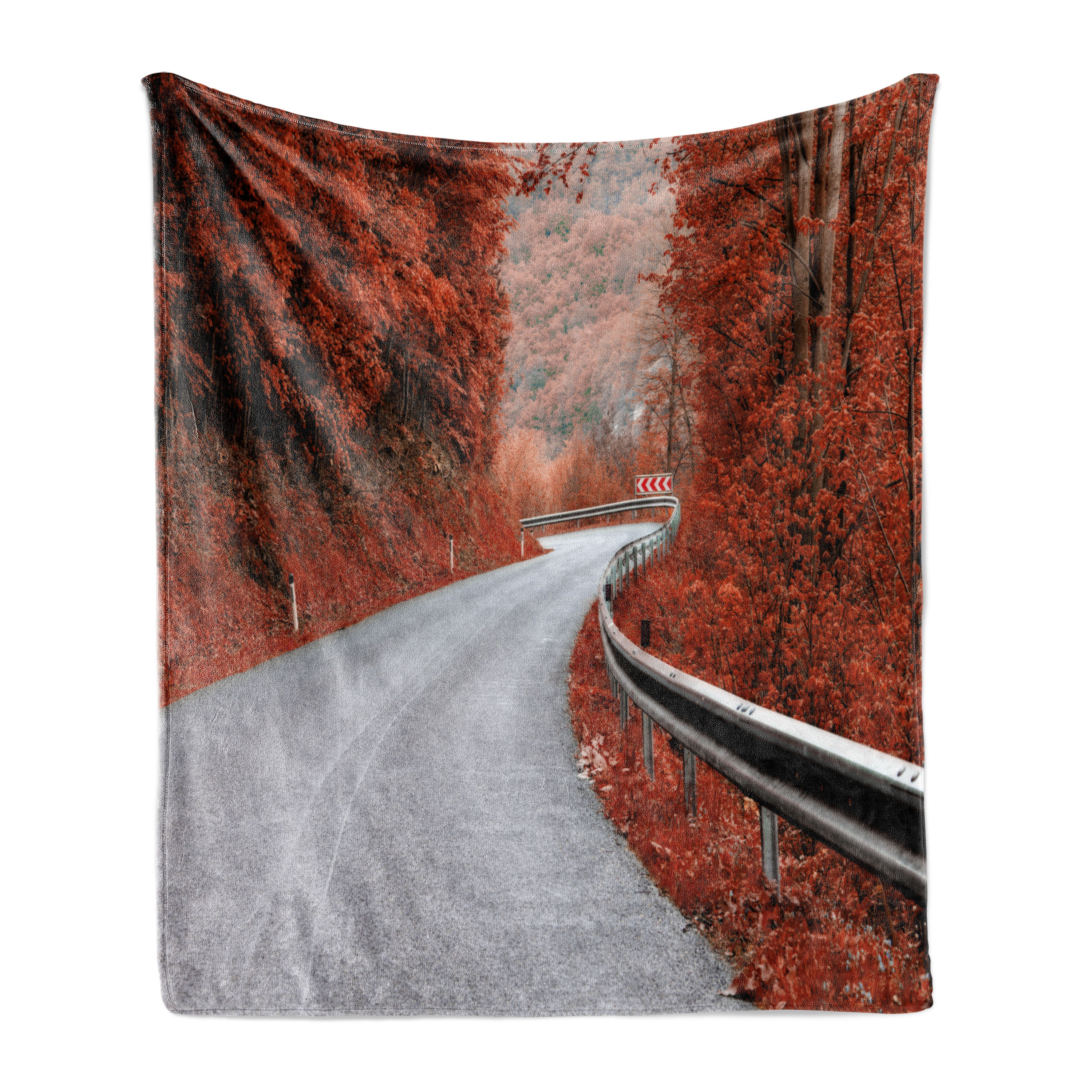 Ambesonne Fall Fleece Throw Blanket Dreamy Road Travel Theme Orange ...