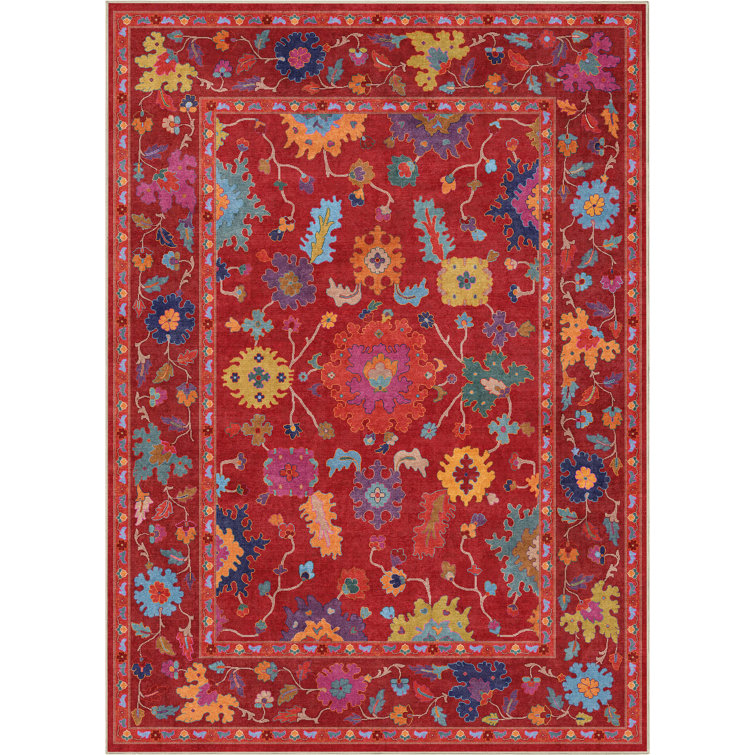 Bungalow Rose Adrith Bodrum Vintage Bohemian Floral Red Area Rug | Wayfair