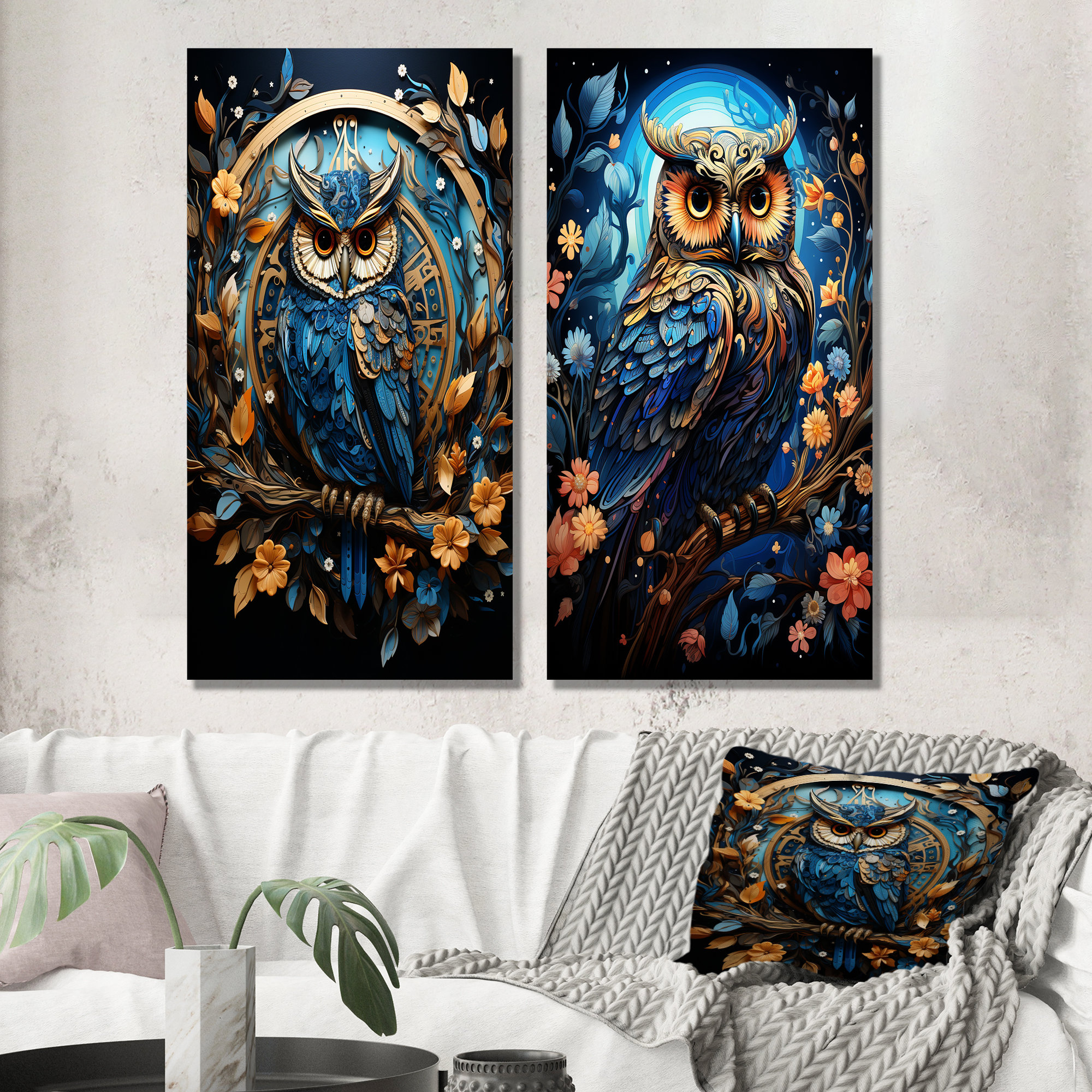 Mercer41 Fantasy Portrayal Of Enchanted Owl - Owl Canvas Wall Art Set ...