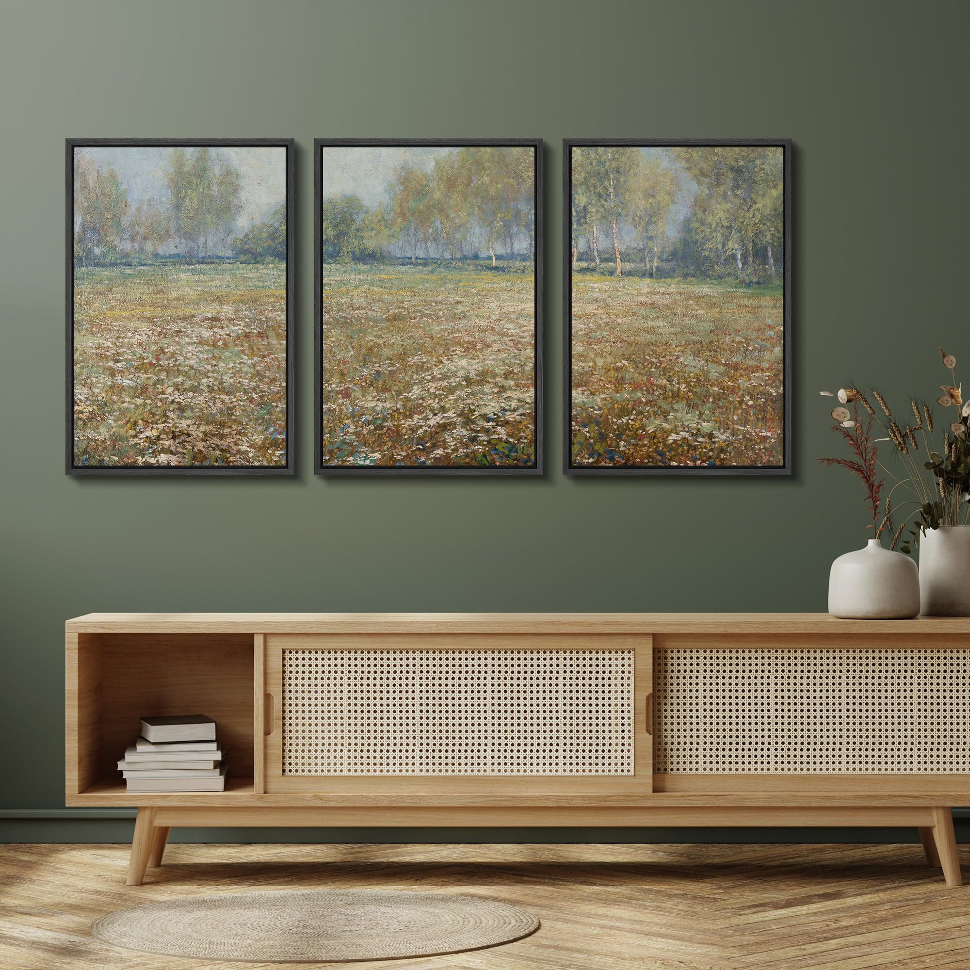 wall26 " Tranquil Meadow Serene Pastoral Landscape Illustration Modern ...
