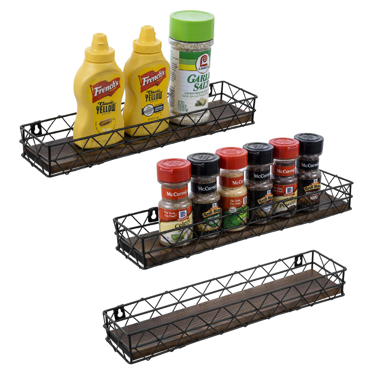 17 Stories Wall Mounted Kitchen Spice Racks, Rustic Burnt Solid Wood ...