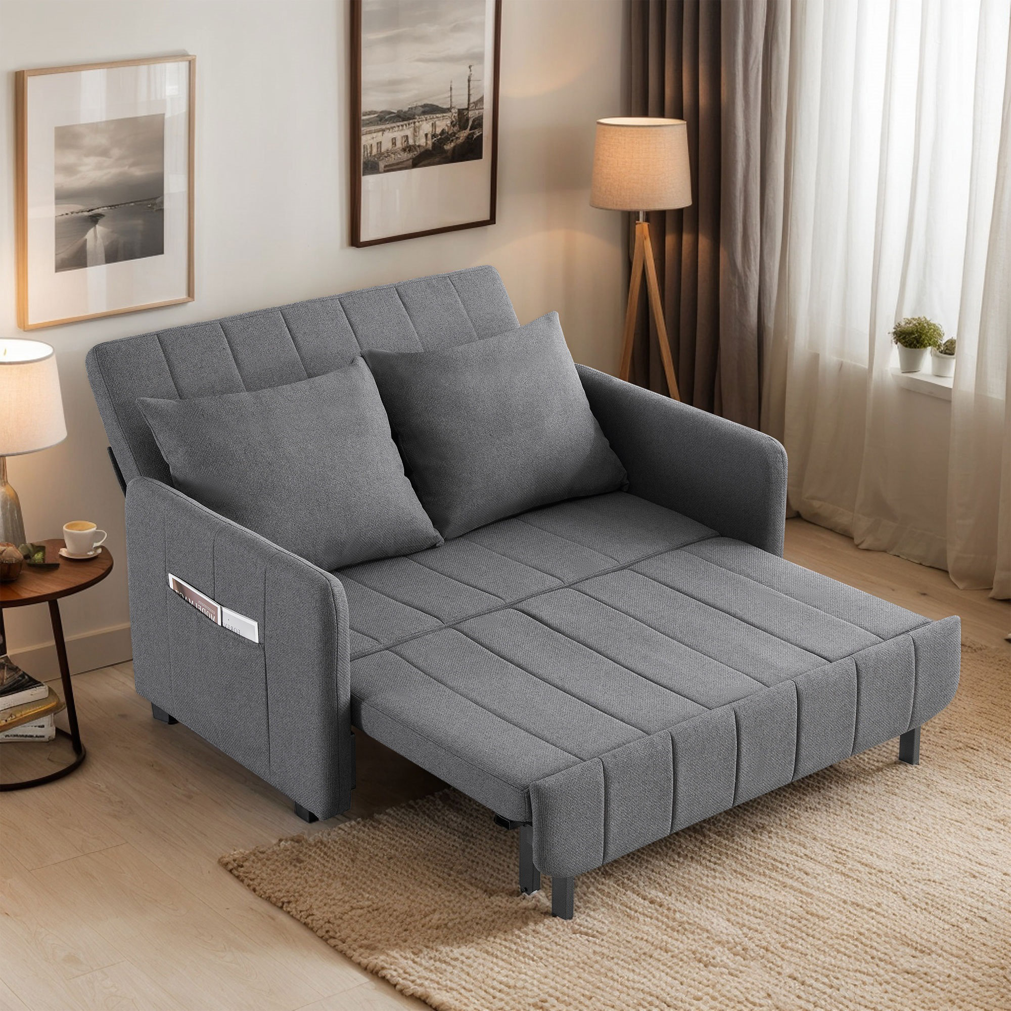 Ebern Designs Extra-long 3-in-1 Pull-out Sofa Bed With Usb Charging ...