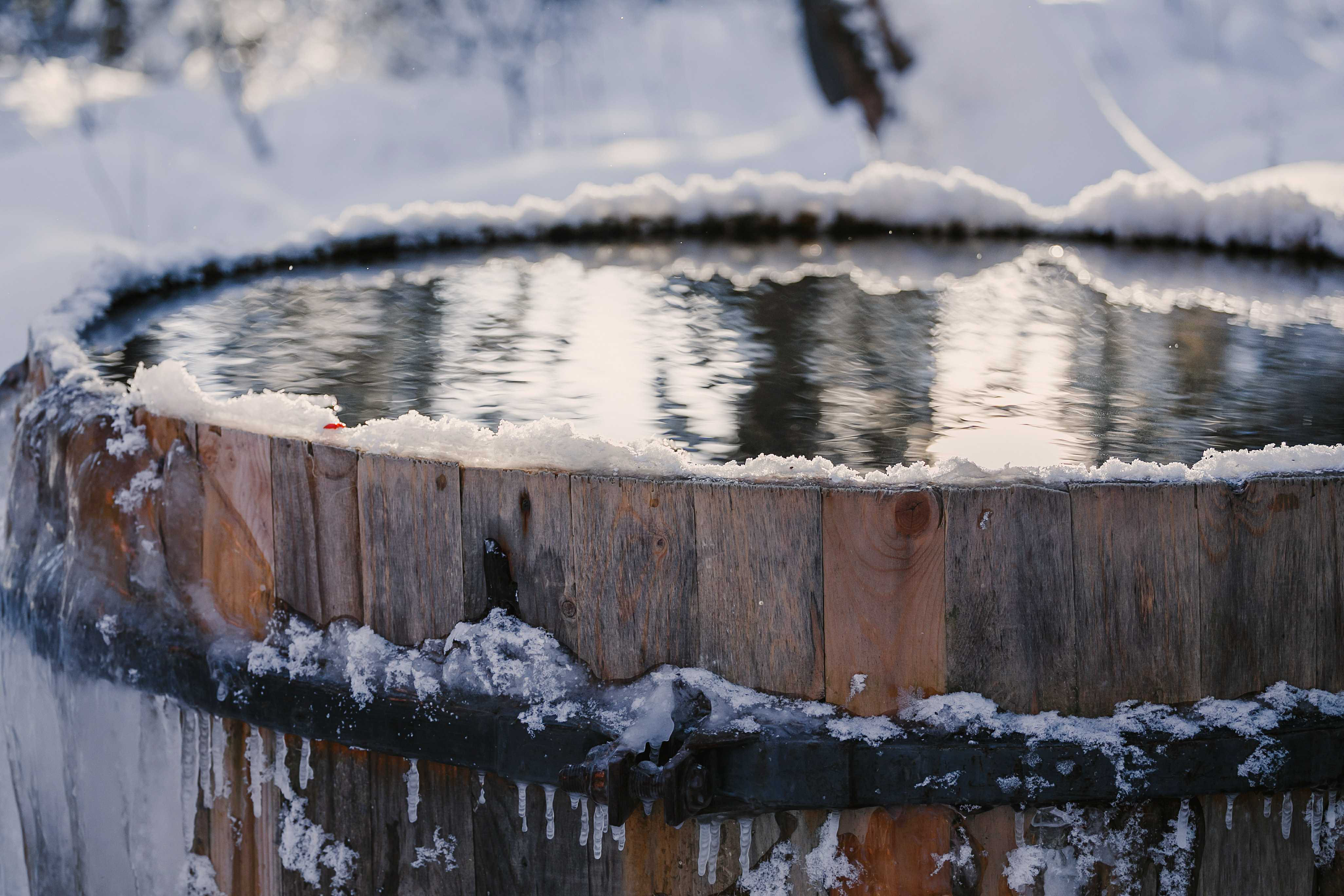 Ebern Designs Big Snow Covered Barrel - Wrapped Canvas Photograph | Wayfair