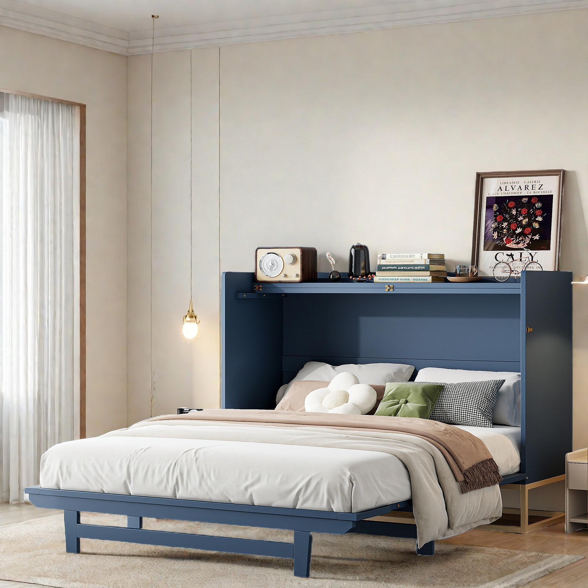 Hokku Designs Komsa Modern Bed With Iron Legs, Upright Cabinet Mode And ...